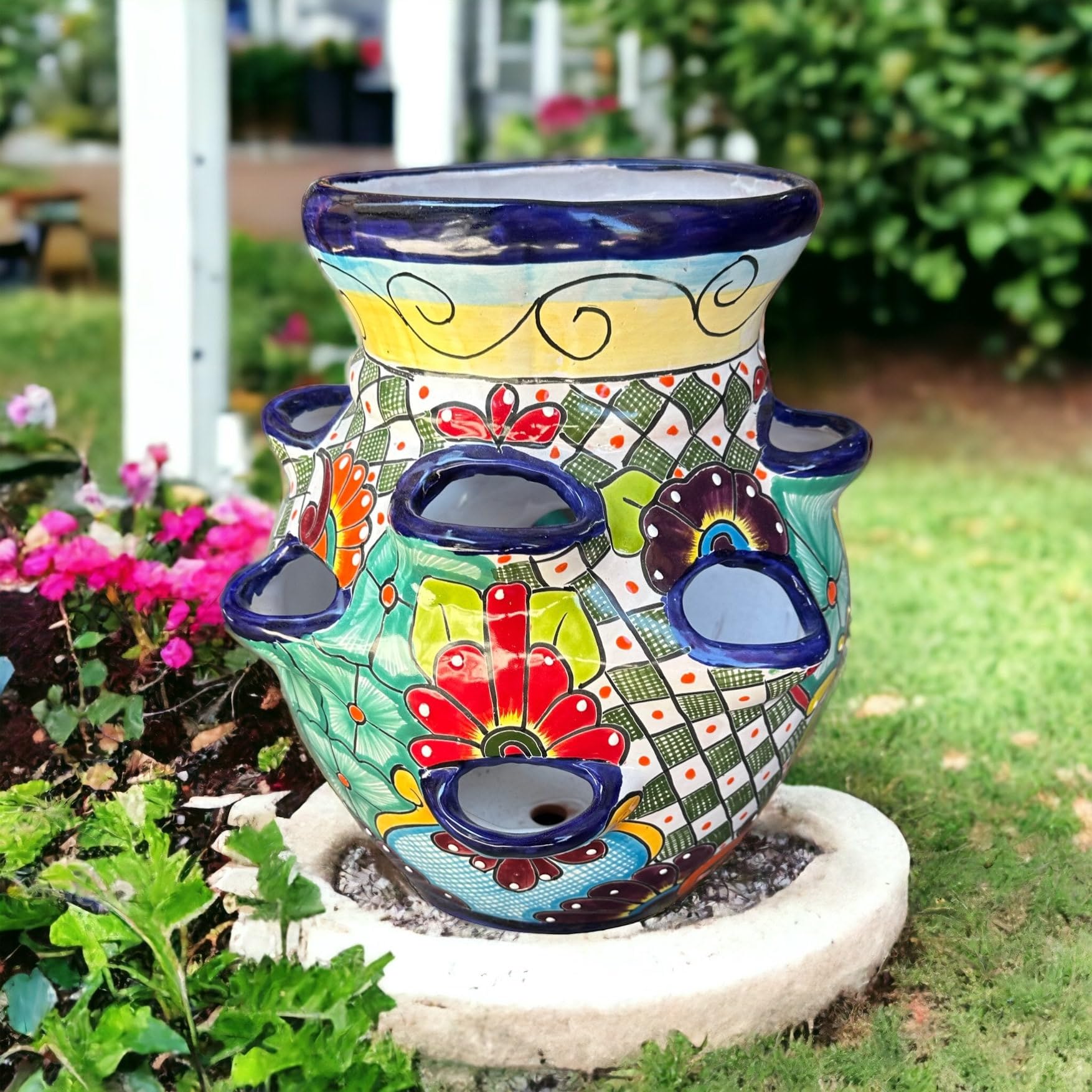 Amazon.com : Large Handmade Talavera Strawberry Planter - Mexican ...