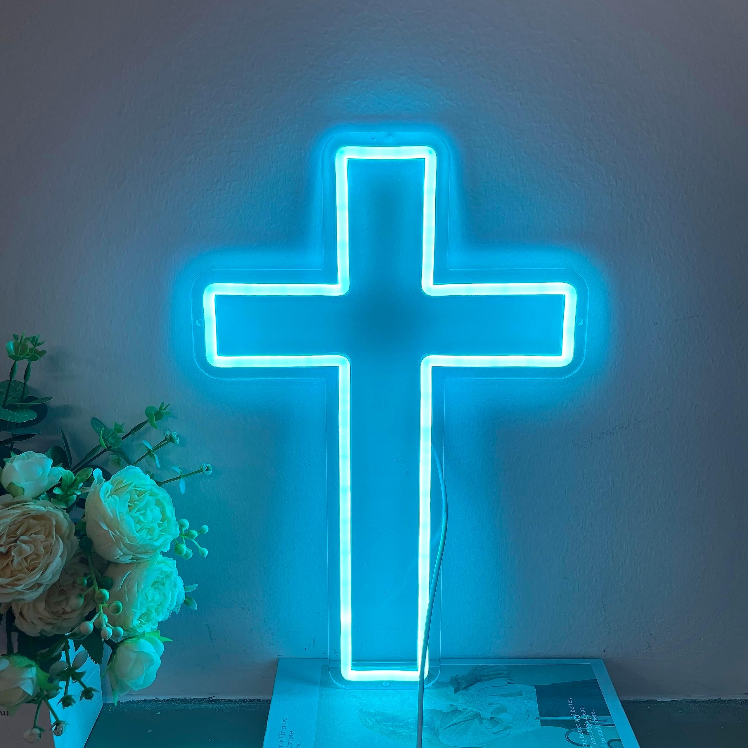 Amazon.com : Warmthwish Cross Neon Sign LED Light Wall Art Decor ...