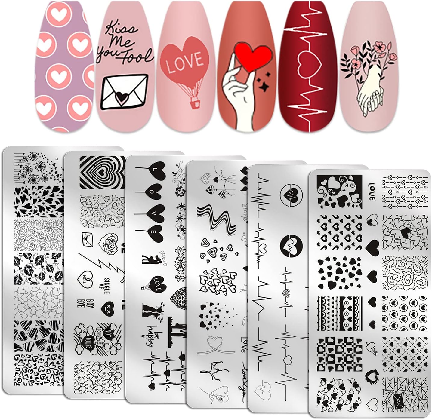 Amazon.com: WOKOTO 6Pcs Heart Nail Stamping Plates for Nails Heart ...