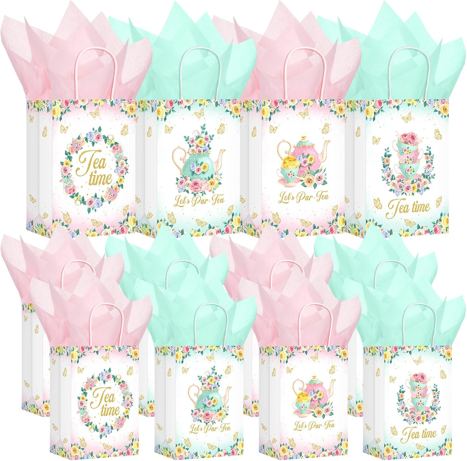 Amazon.com: Harloon 24 Pcs Tea Party Favor Bags with Tissue Paper Tea ...