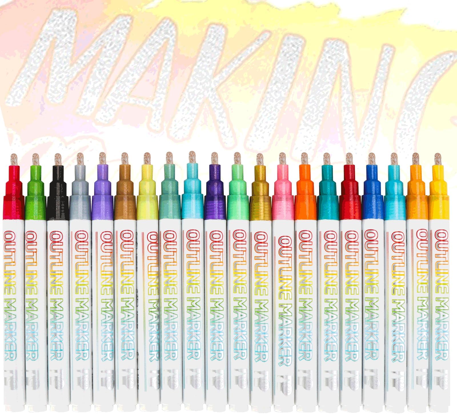 Amazon.com: 20pcs Outline Marker, Marker Pen for Highlight, Dual-Line ...