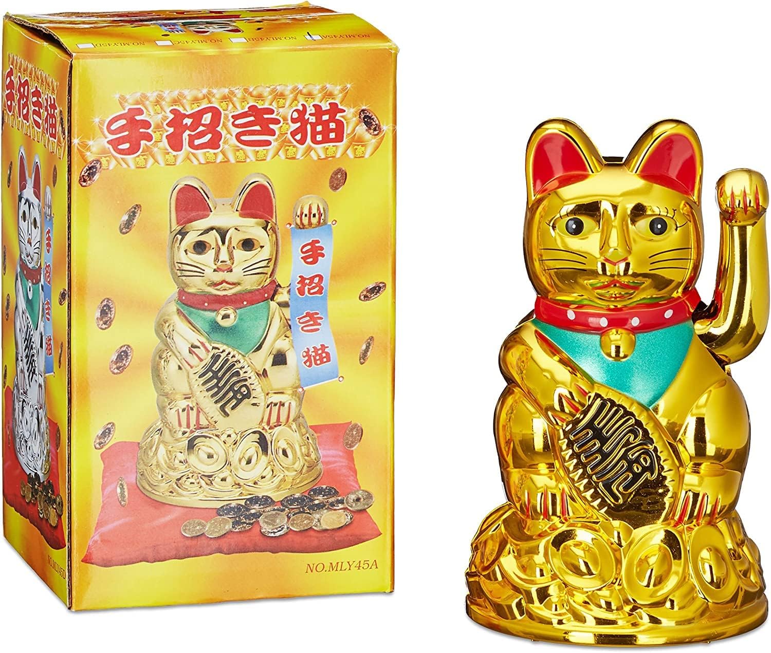 5" Gold Lucky Cat Waving Moving Arm Chinese Oriental Fortune Maneki ...