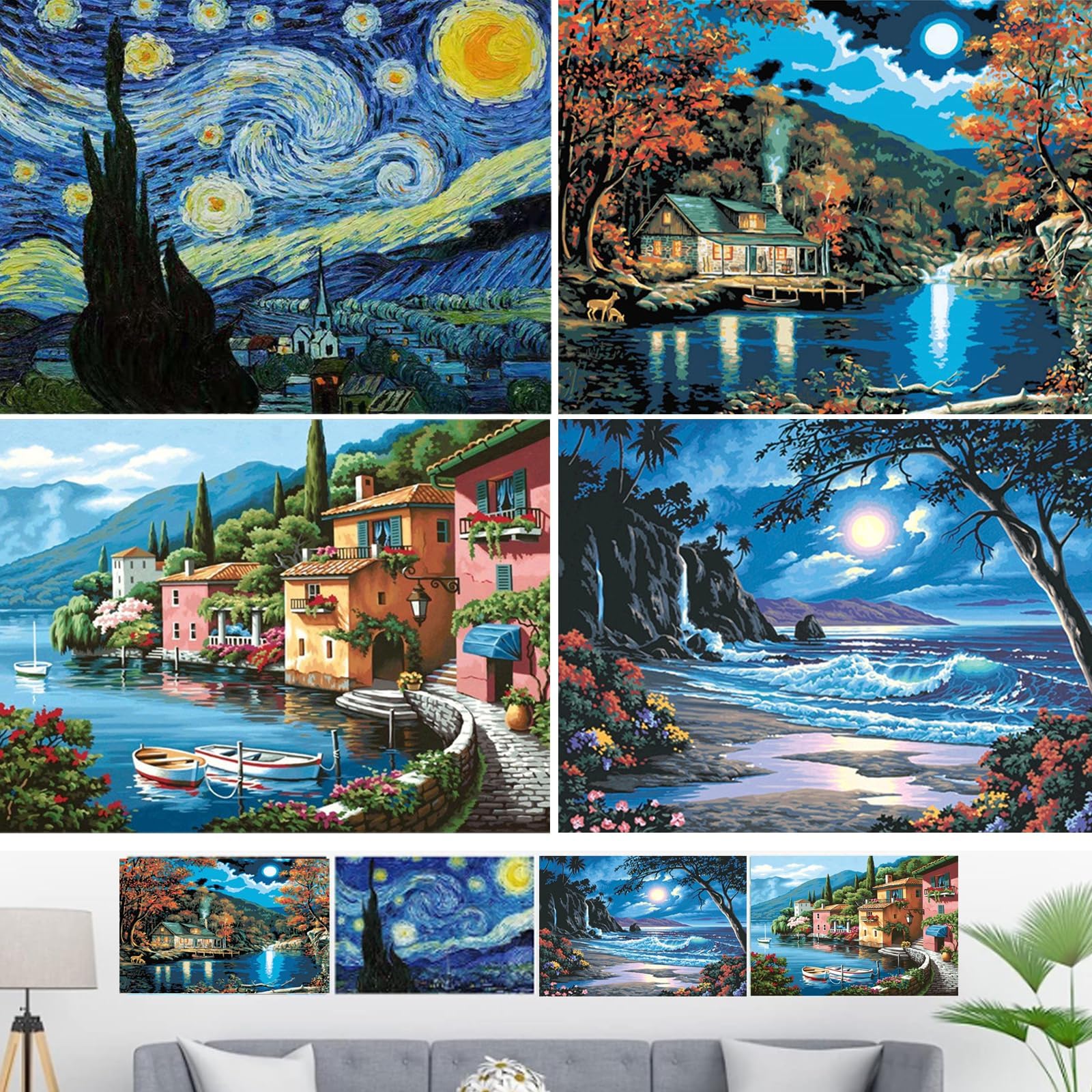 RUBOQE 4 Set Pintura de Diamantes DIY 5D, Paint by Numbers Kit, Pintura ...