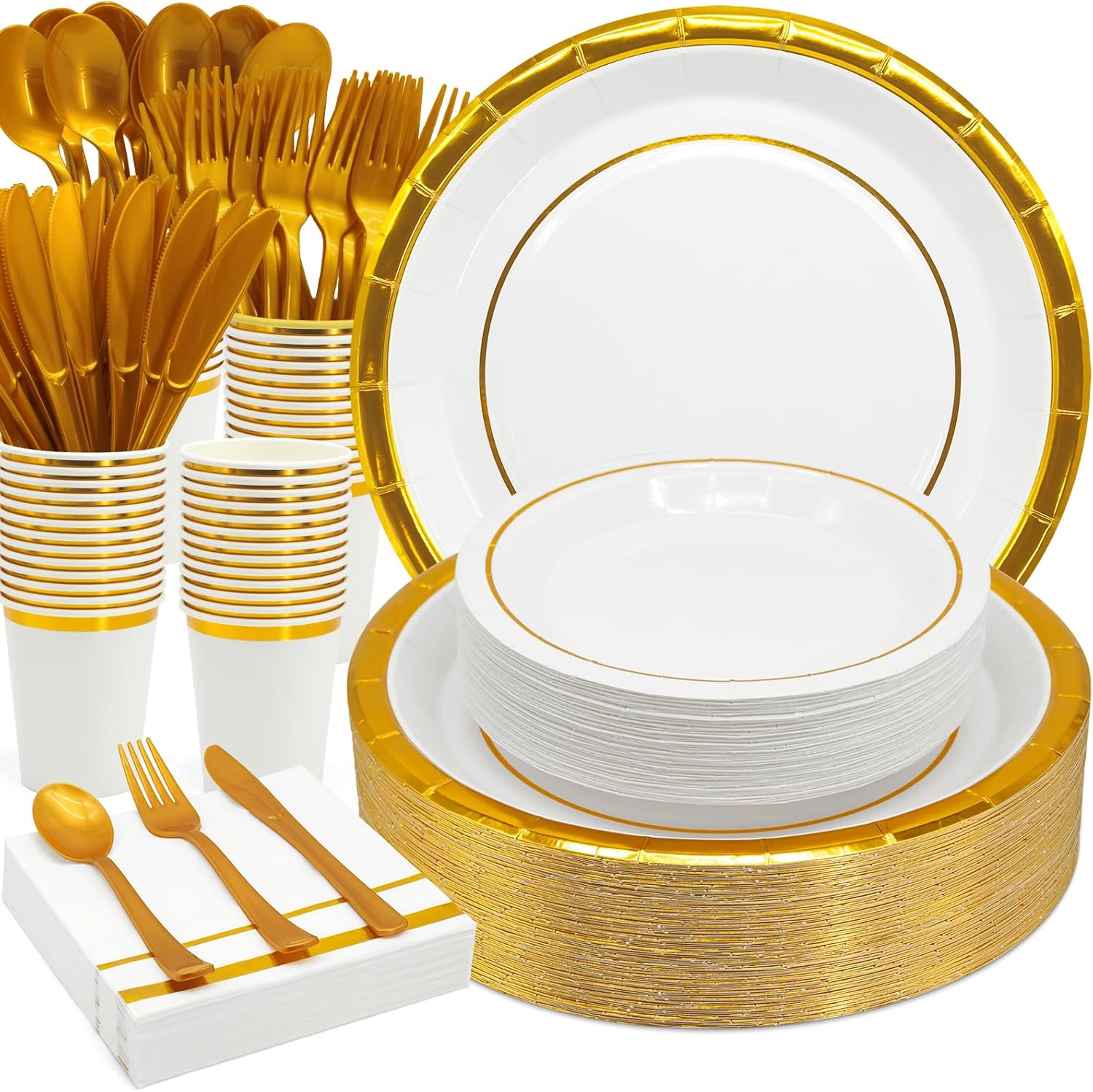 Amazon.com: AIRE 350PCS White Gold Paper Plates Party Supplies ...