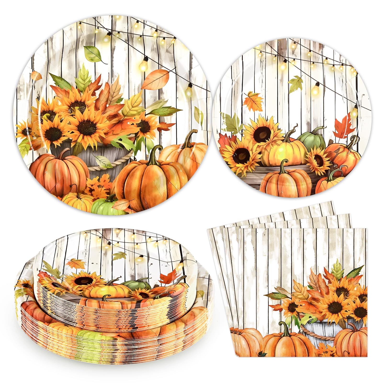 Amazon.com: Homlouue 200PCS Fall Paper Plates and Napkins, Thanksgiving ...