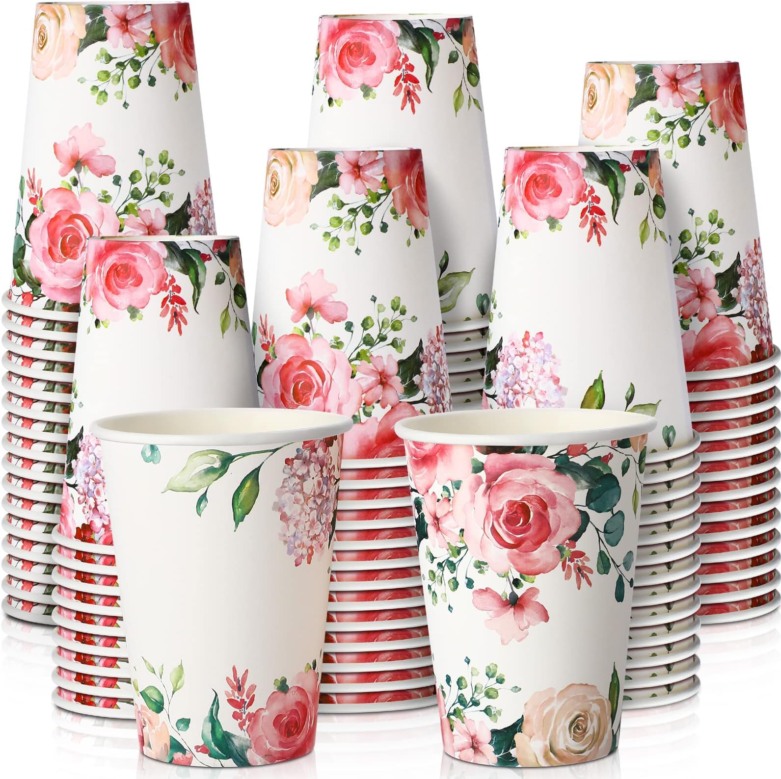 Amazon.com: Patelai 150 Pcs Floral Coffee Paper Cups Disposable Tea ...