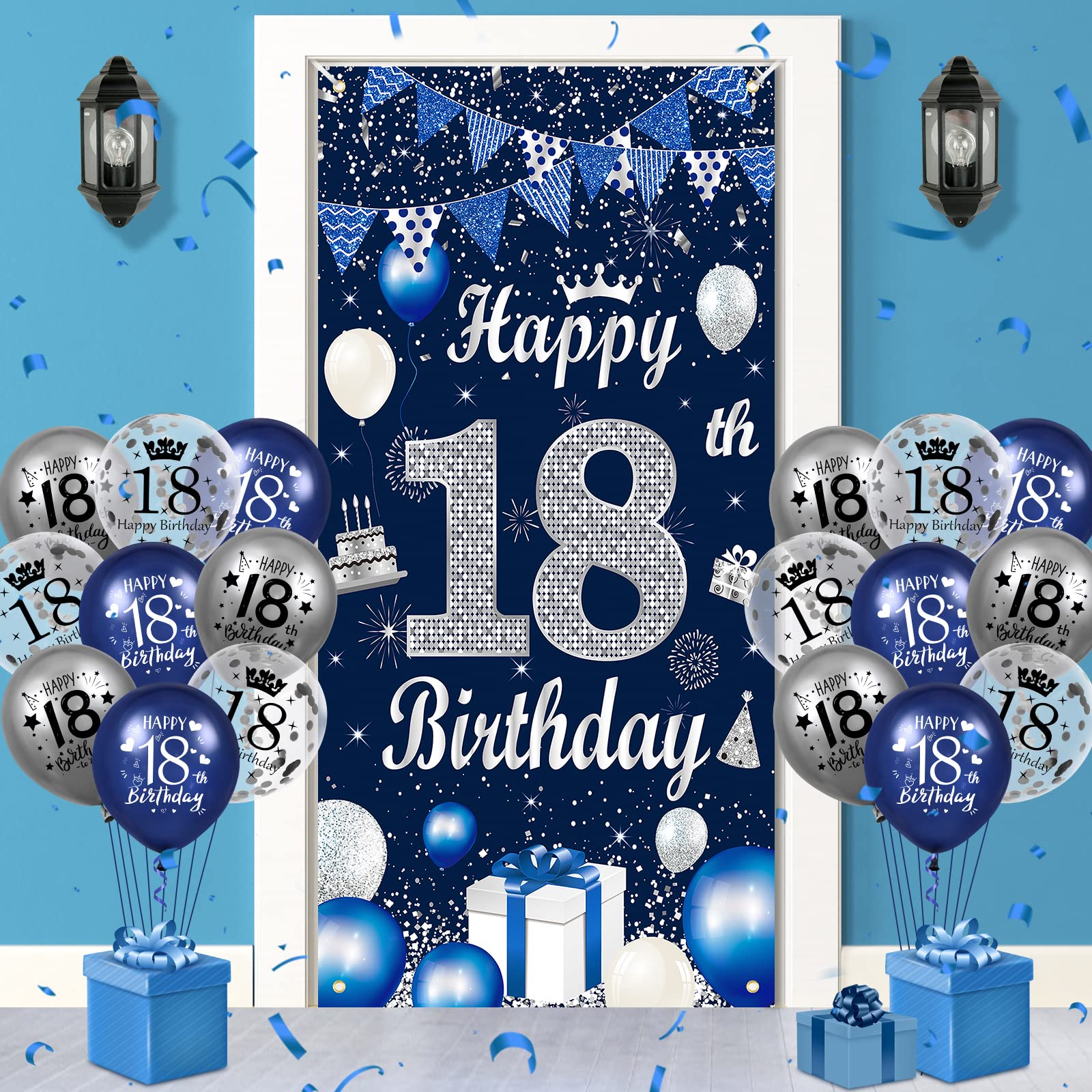 Snapklik.com : 18th Birthday Decorations For Boys Navy Blue Silver ...