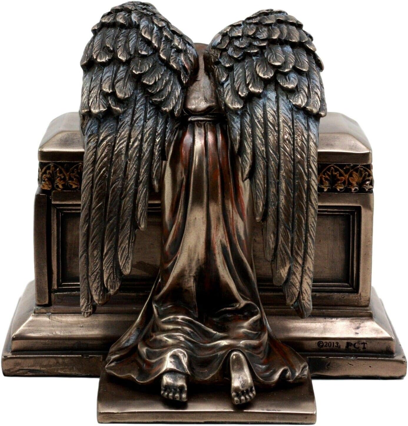 Buy HomDEc Bronzed Weeping Angel Holding Wreath Jewelry Box Small Urn 6 ...