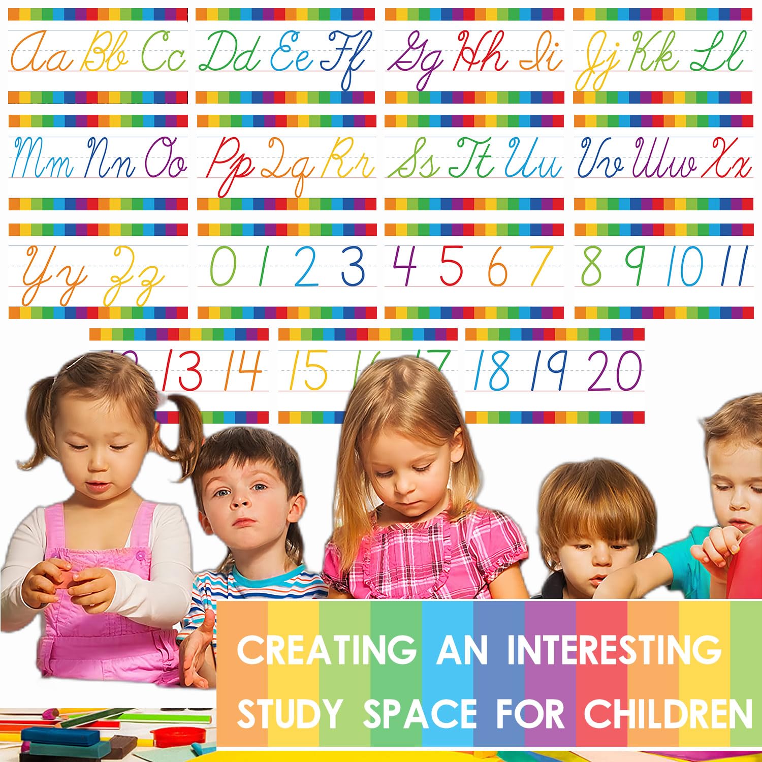 Abc Posters For Classroom Wall 15 Pieces Cursive Alphabet Line Bulletin ...