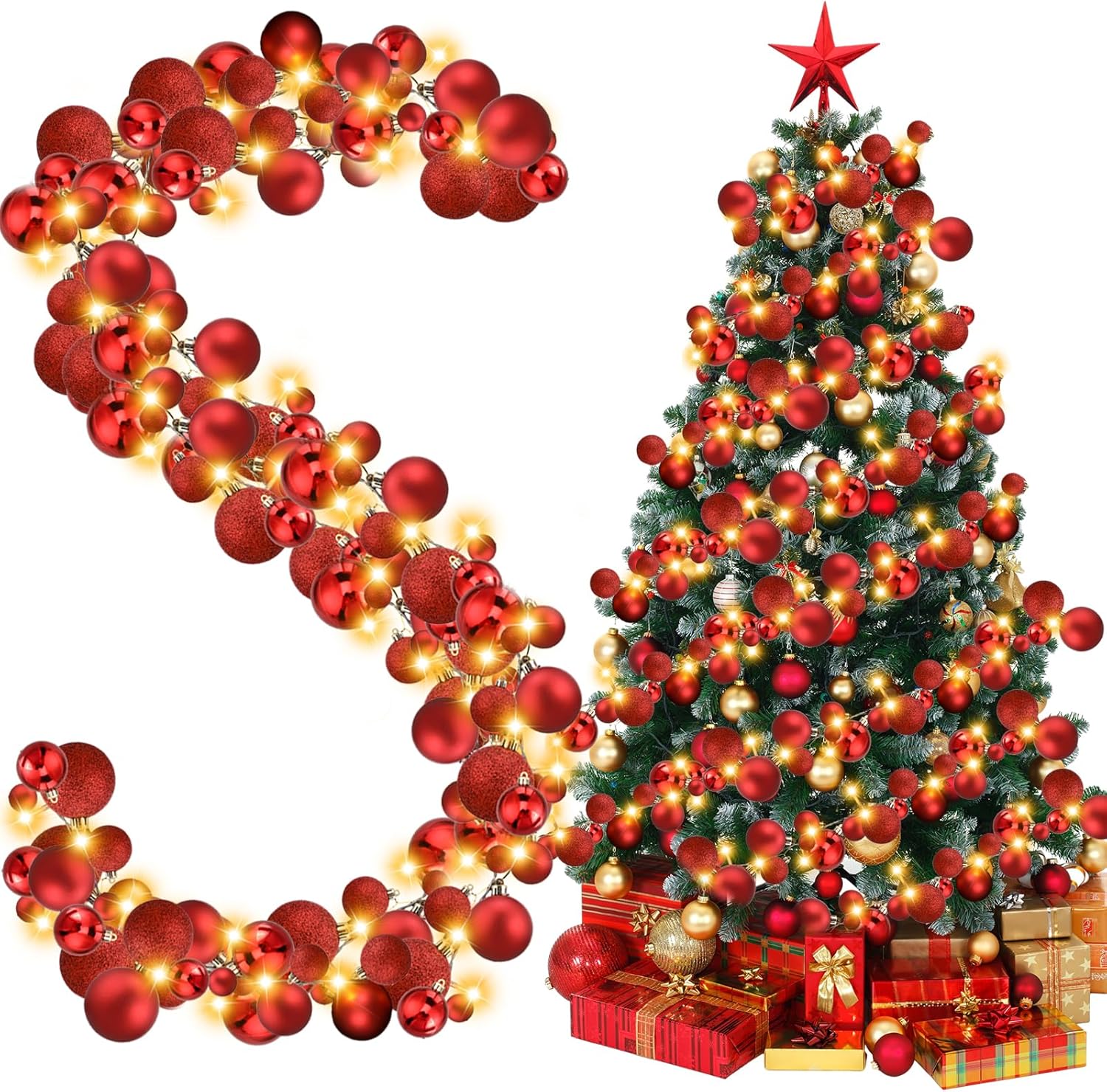 Amazon.com: Jenaai 6 Ft Christmas Bulb Ball Garland with LED Lights ...