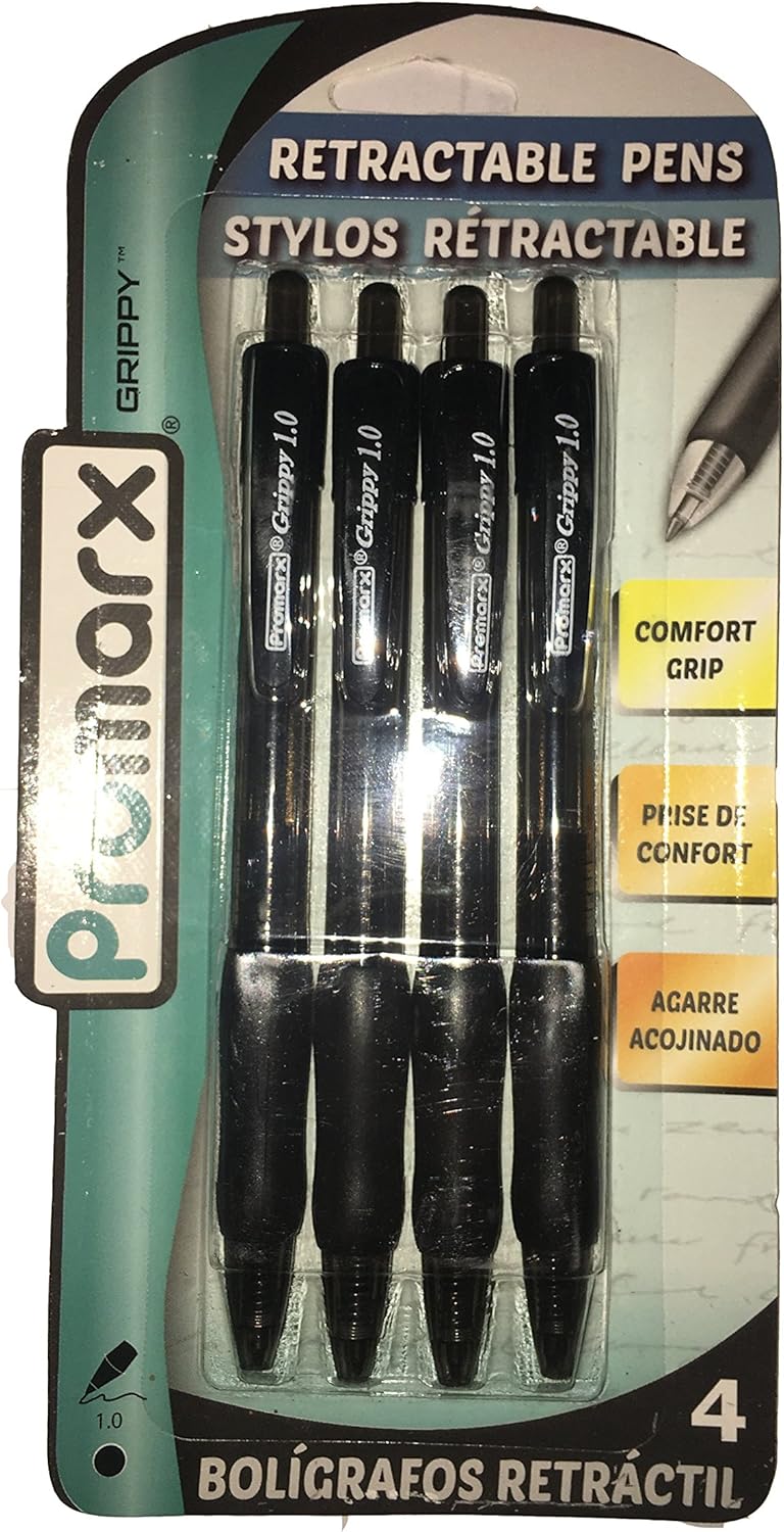 Amazon.com : Promax Grippy 1.0 Retractable pen, Black Ink, Comfort Grip ...