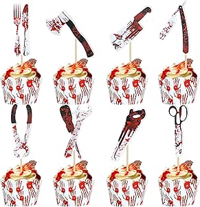 Amazon.com: Ephlyn 32Pcs Halloween Cupcake Toppers Wrappers Rip Kit ...
