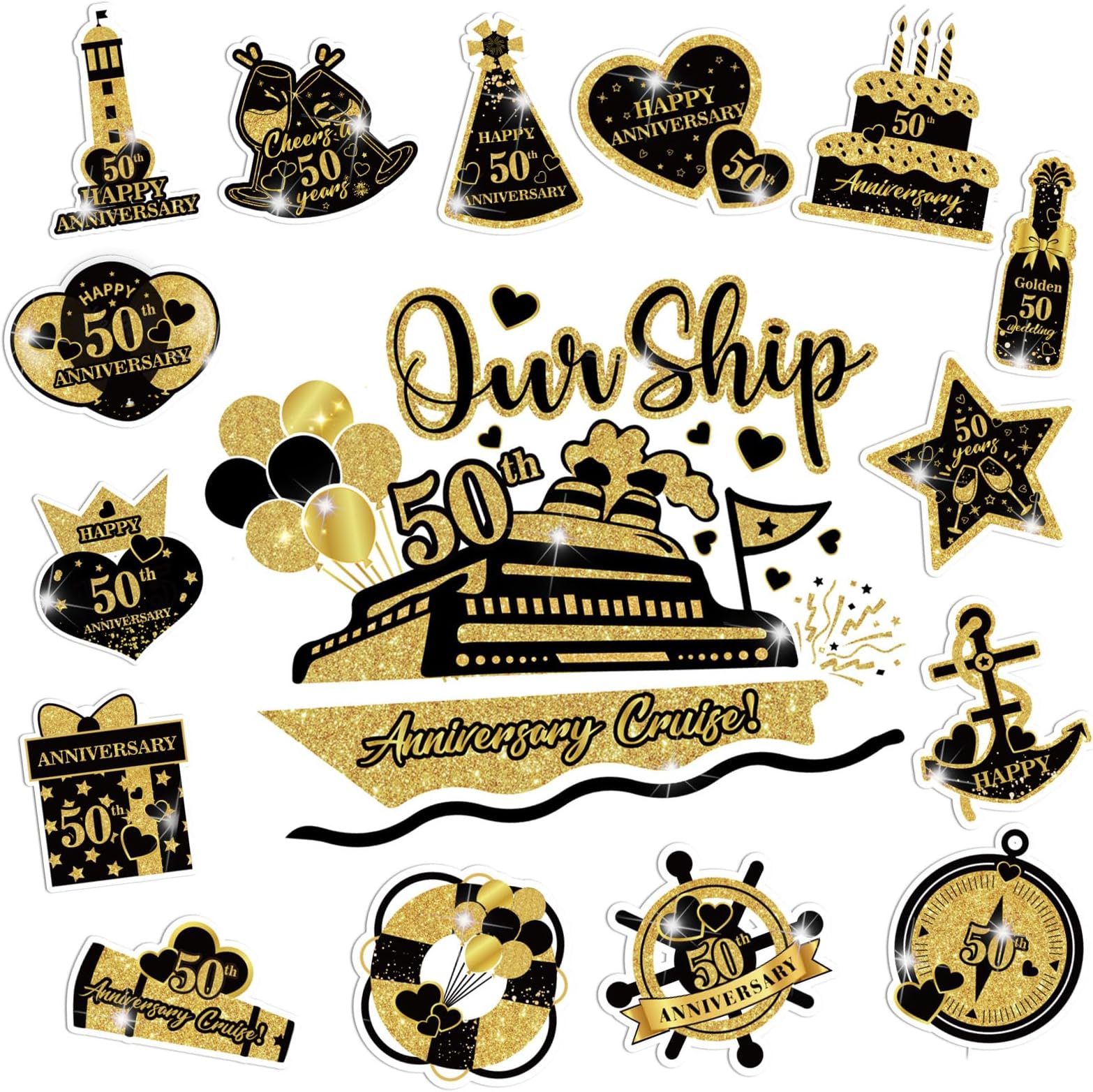 Amazon.com: Happy Work Anniversary Decorations Black Gold Workiversary ...