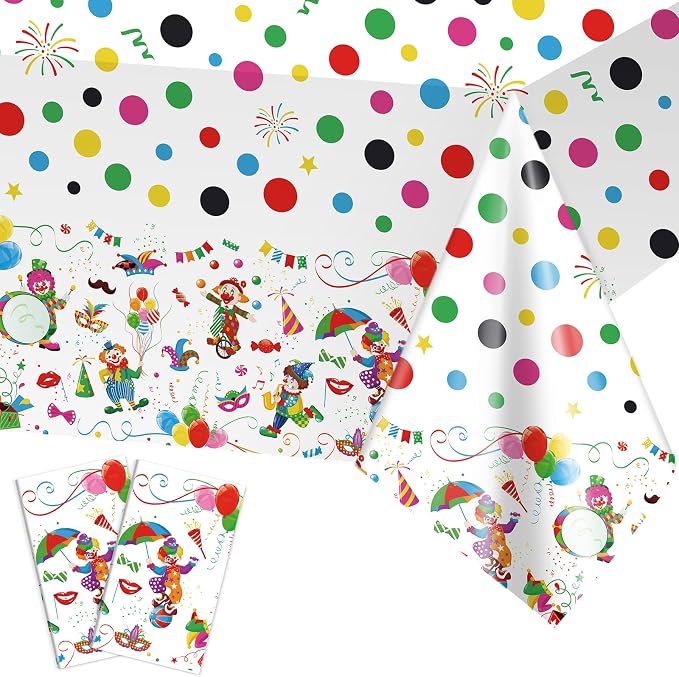 DPKOW Pack of 2 Clown Tablecloth Carnival Decoration, Colourful Table ...