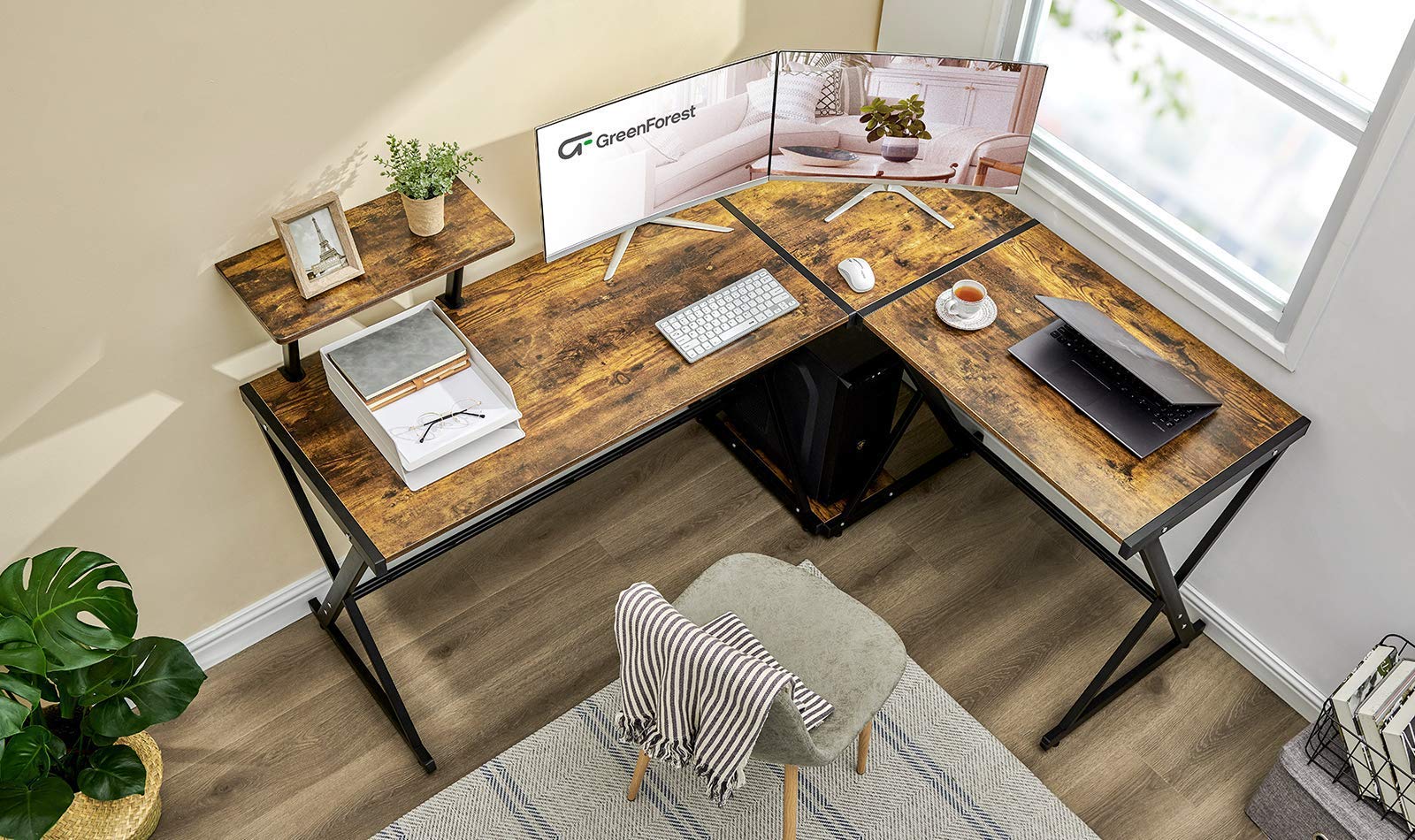 Buy GreenForest L Shaped Desk 64 inch Large Size Reversible Corner ...