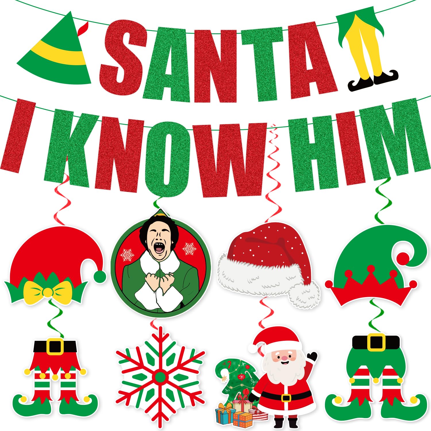 Amazon.com: Santa I Know Him Banner Hanging Swirls, NO-DIY Santa I Know ...