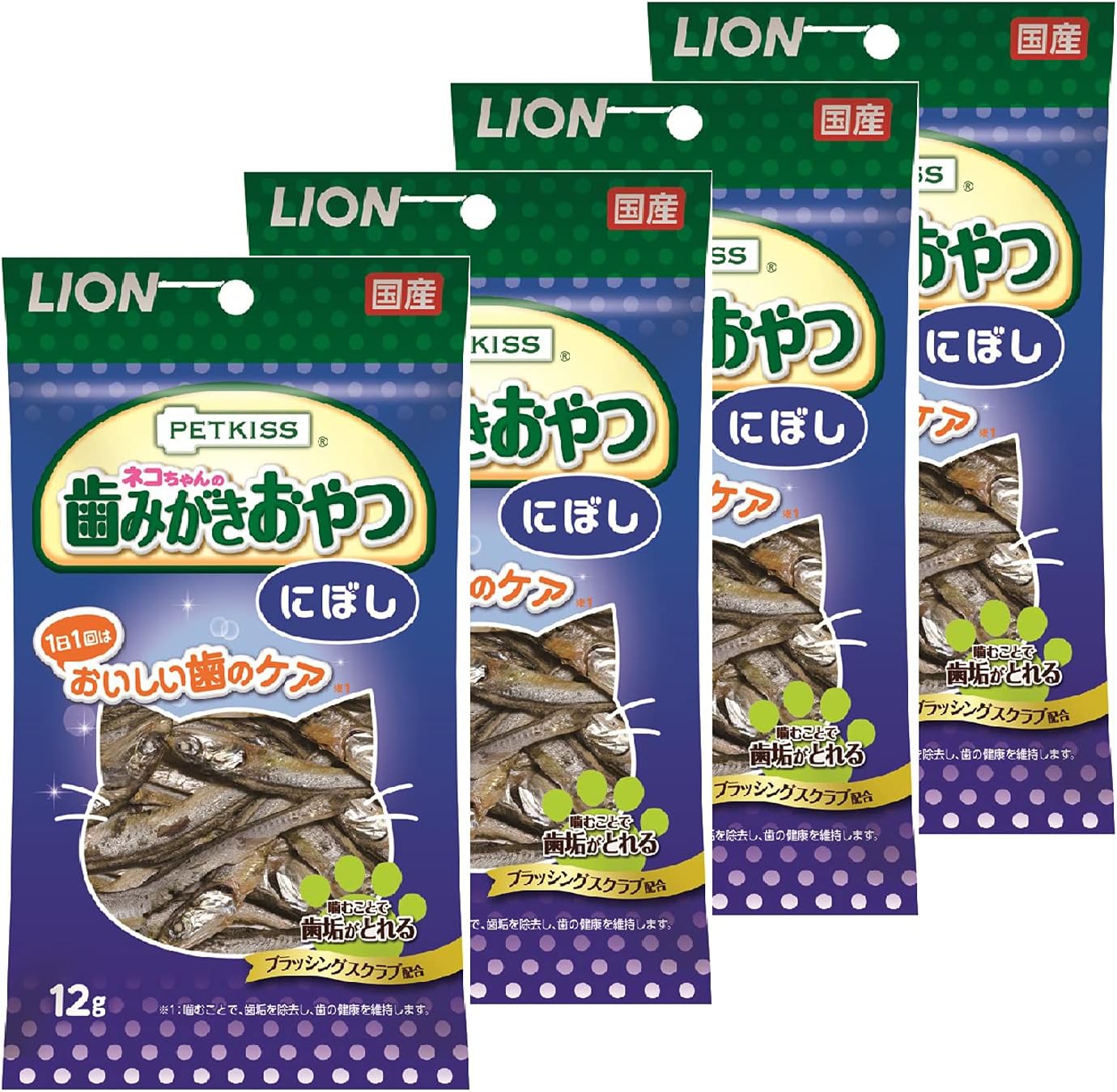 Amazon.co.jp: ライオン (LION) ペットキッス (PETKISS) ネコちゃんの歯みがきおやつ にぼし フィッシュ 12g×4個(まとめ買い)