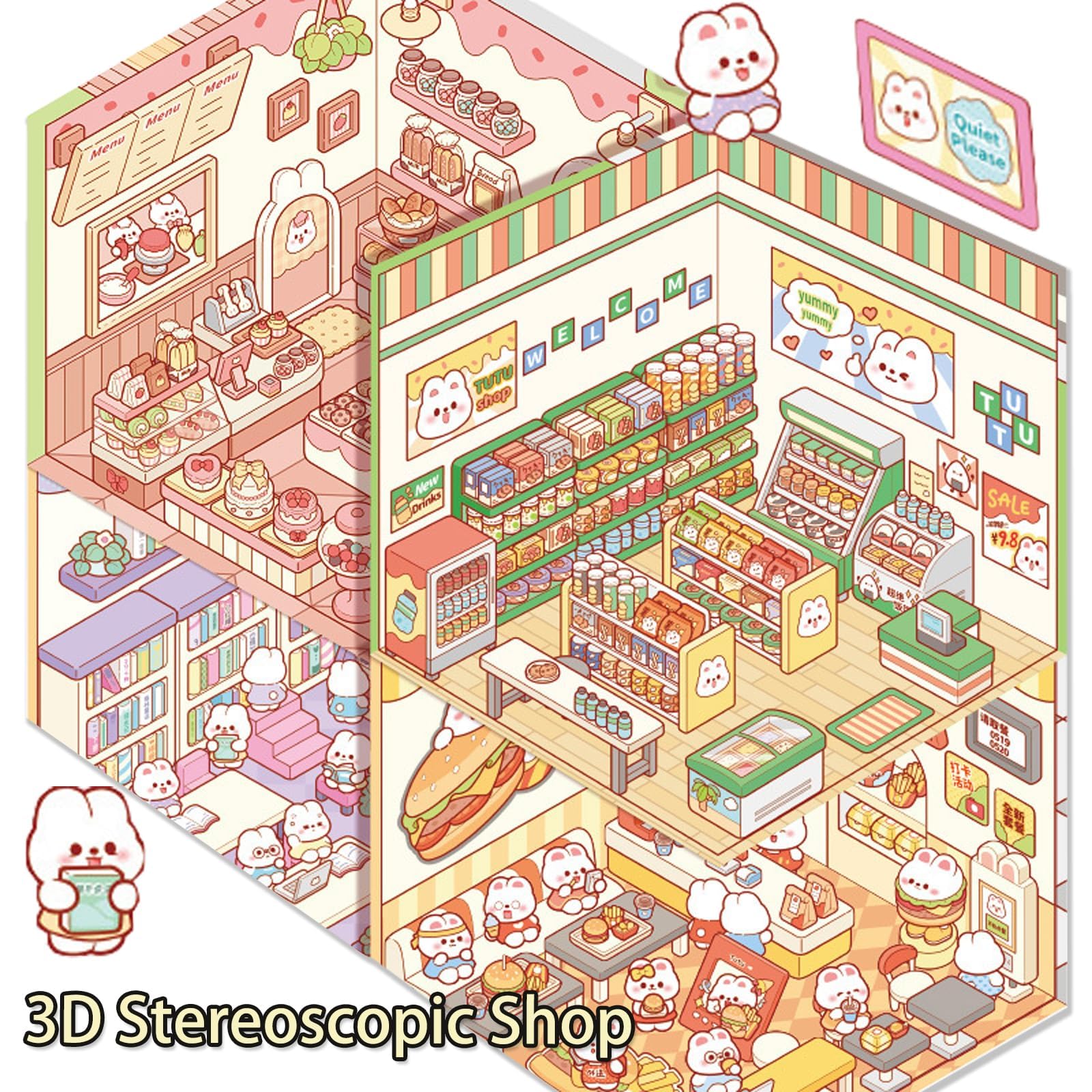 4 Sets 3D Sticker Scene, 3D Stickers, Top Model Sticker Books, 3D House ...