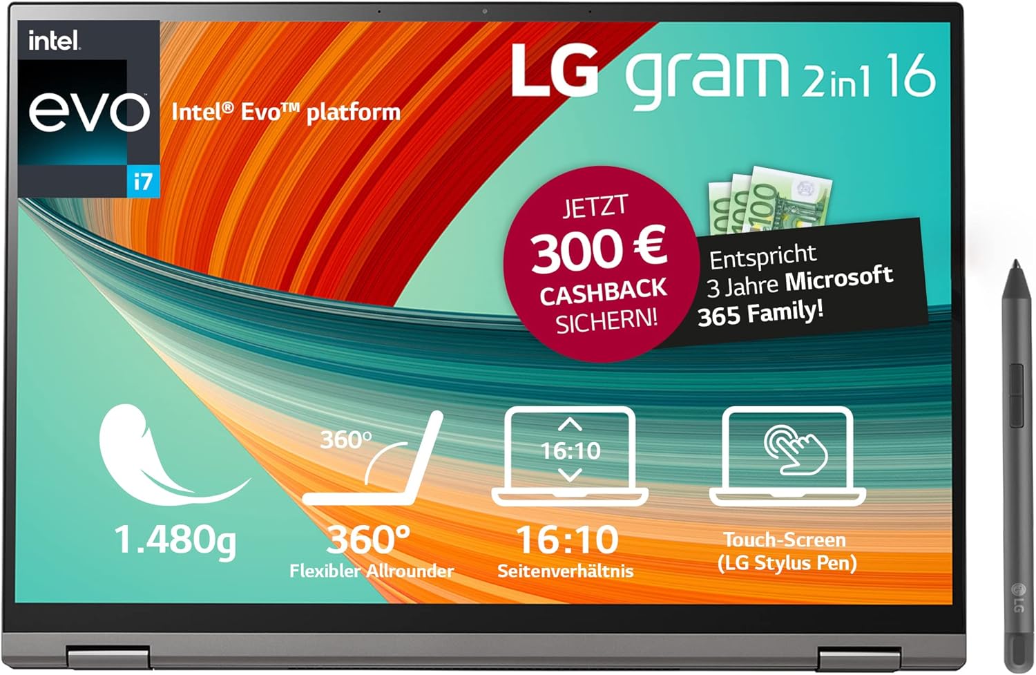 2023 LG Gram 16 Inch Ultralight 2-in-1 Convertible Notebook & Tablet - 1,480g Intel Core i7 ...