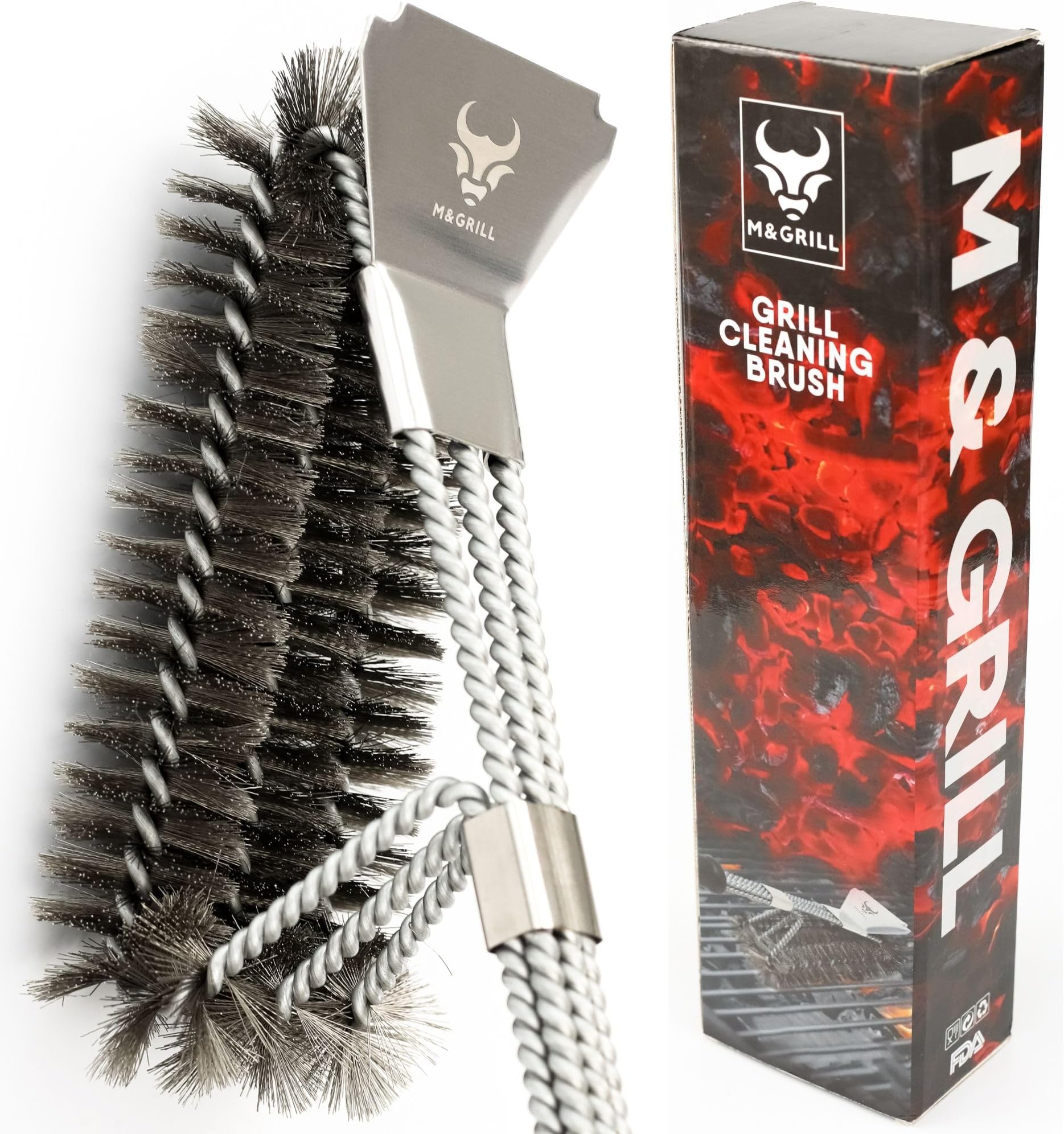 Amazon.com: M&GRILL Grill Brush with Scraper, 17 Inch Grill Cleaning ...