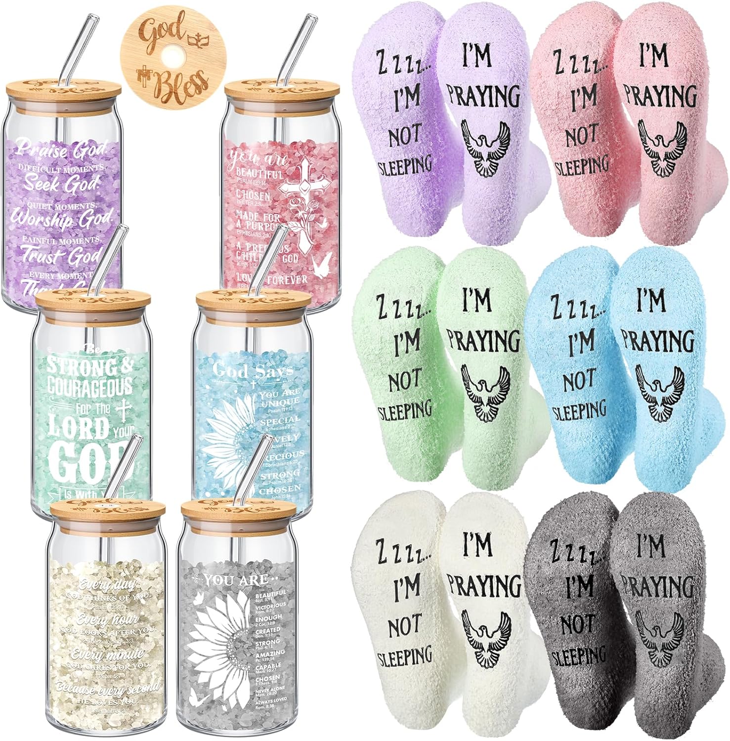 Amazon.com | Domensi 12 Pcs Christian Gifts 16 oz Scripture Glass Cups ...