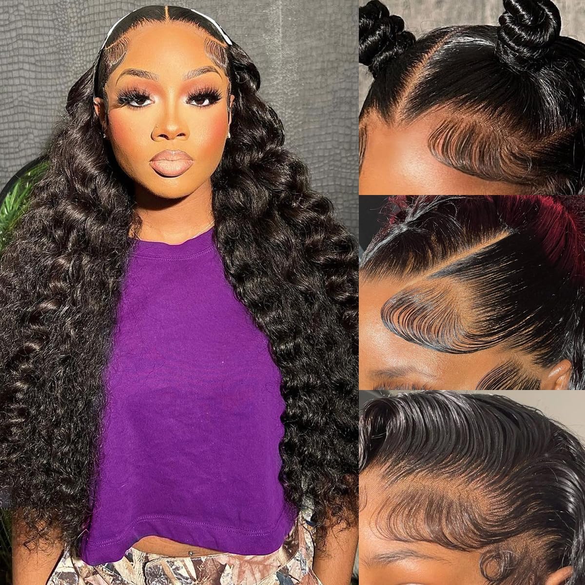 Amazon.com : Ferzzon 13x6 Deep Wave Lace Front Wigs Human Hair HD Lace ...