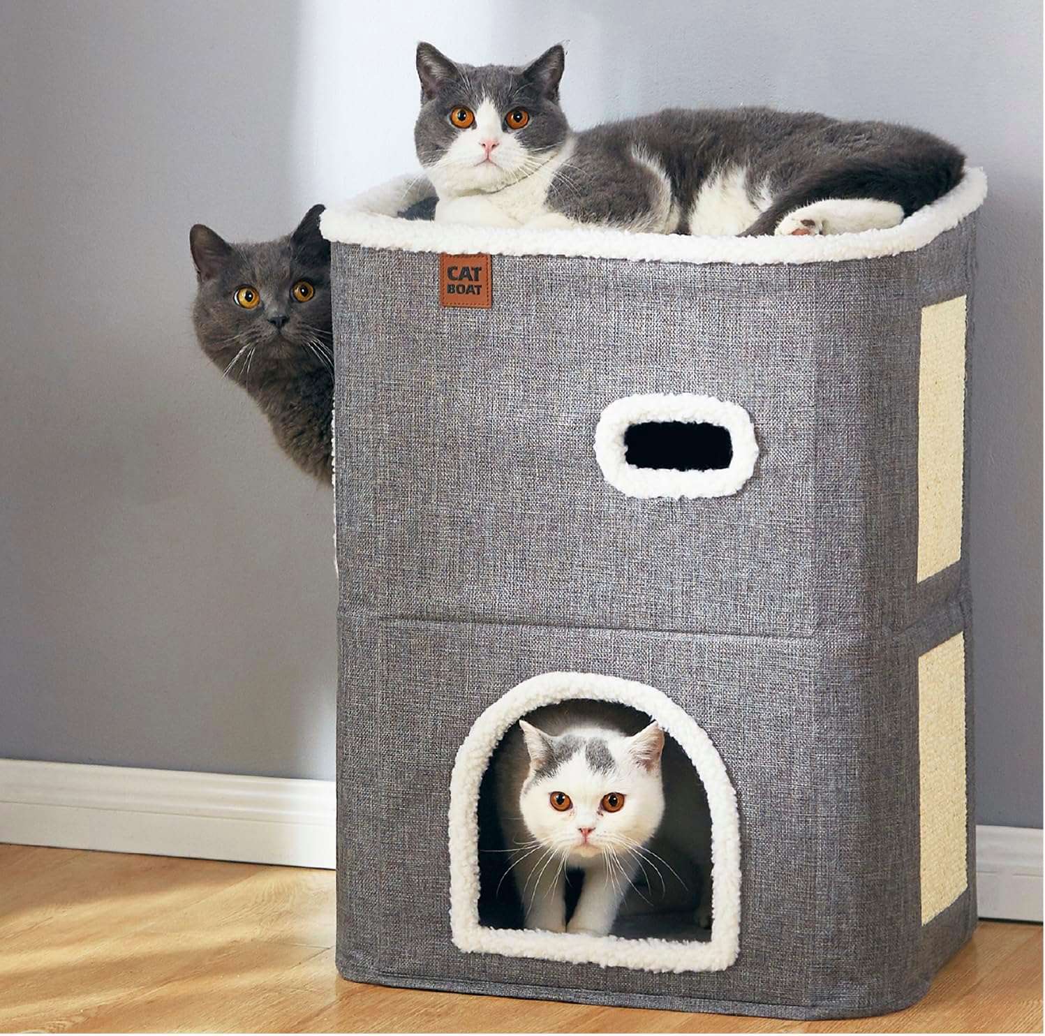 Amazon.com : CATBOAT 2-Storey Cat House for Indoor Cats Bed, Covered ...