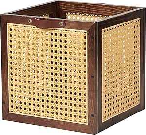 Amazon.com: VinneGenzz Rattan Storage Cubes Wooden Storage Baskets ...