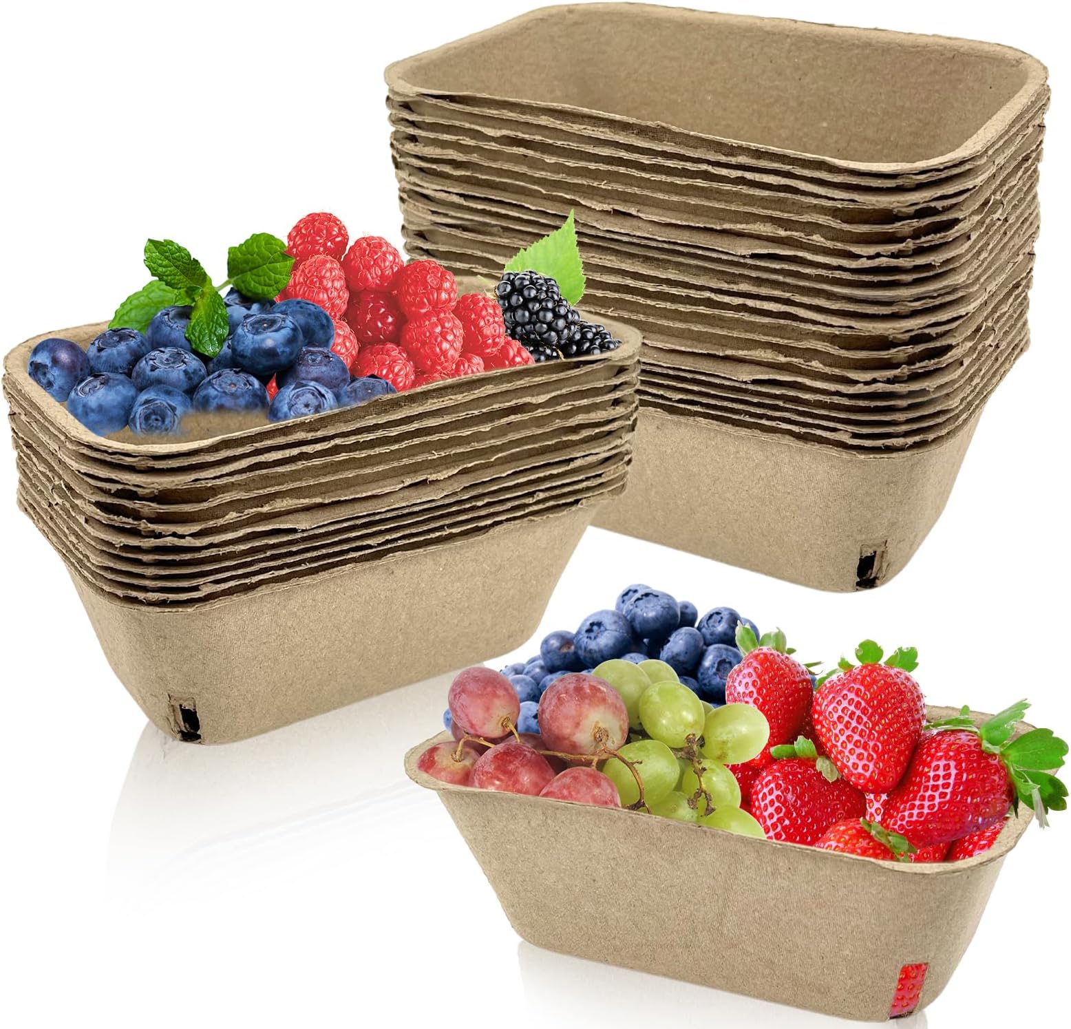Amazon.com: 60 Pack Berry Baskets for Farmers' Market, Bulk Pulp Fiber ...