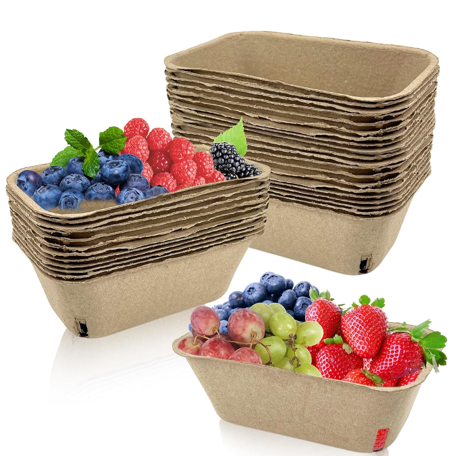 Amazon.com: Rainmae 30 Pack Natural Pulp Fiber Large Berry Basket for ...