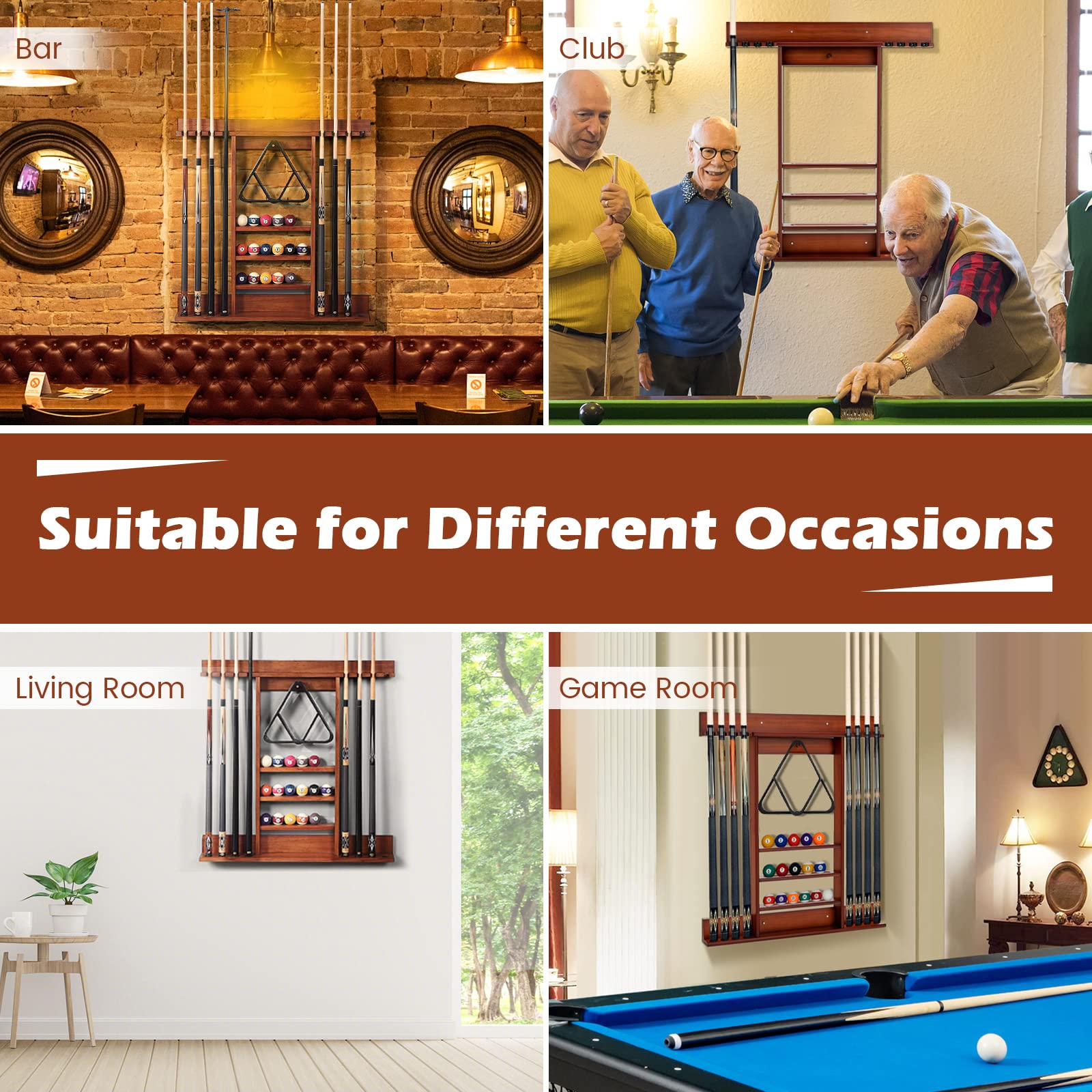 (similar)Goplus Pool Cue Rack, Wall Mounted Billiard Stick Holder, Made ...