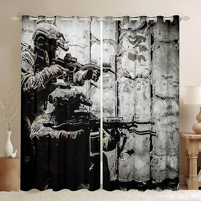 Amazon.com: Soldier With Weapon Curtain Panels, Boys Teens Under ...