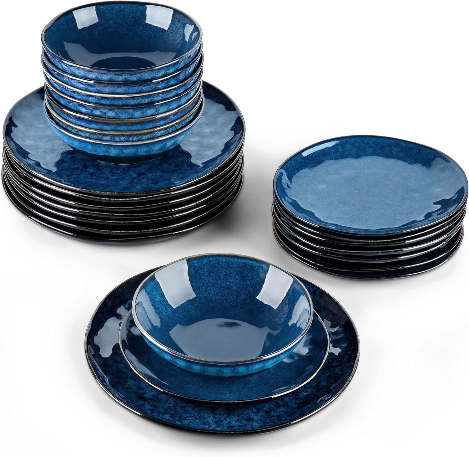 vancasso Starry Blue Dinner Sets, Reactive Glaze Plates and Bowls Set ...