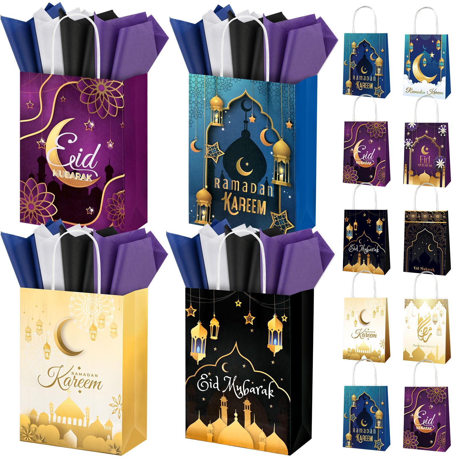 Amazon.com: 24 Pack Eid Mubarak Paper Gift Bags with Tissue Papers ...