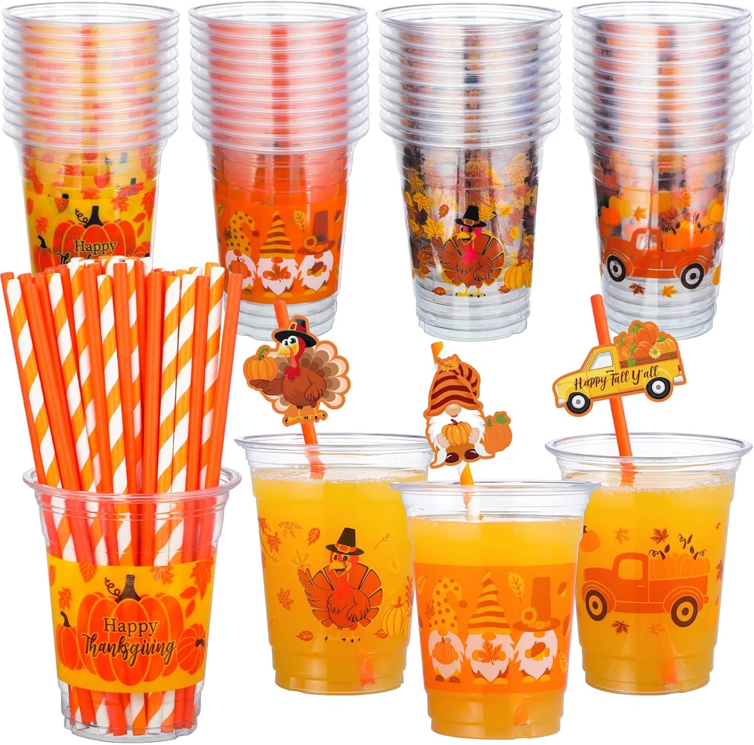 Amazon.com: Uiifan 150 Pieces 12 oz Thanksgiving Fall Plastic Cups with ...