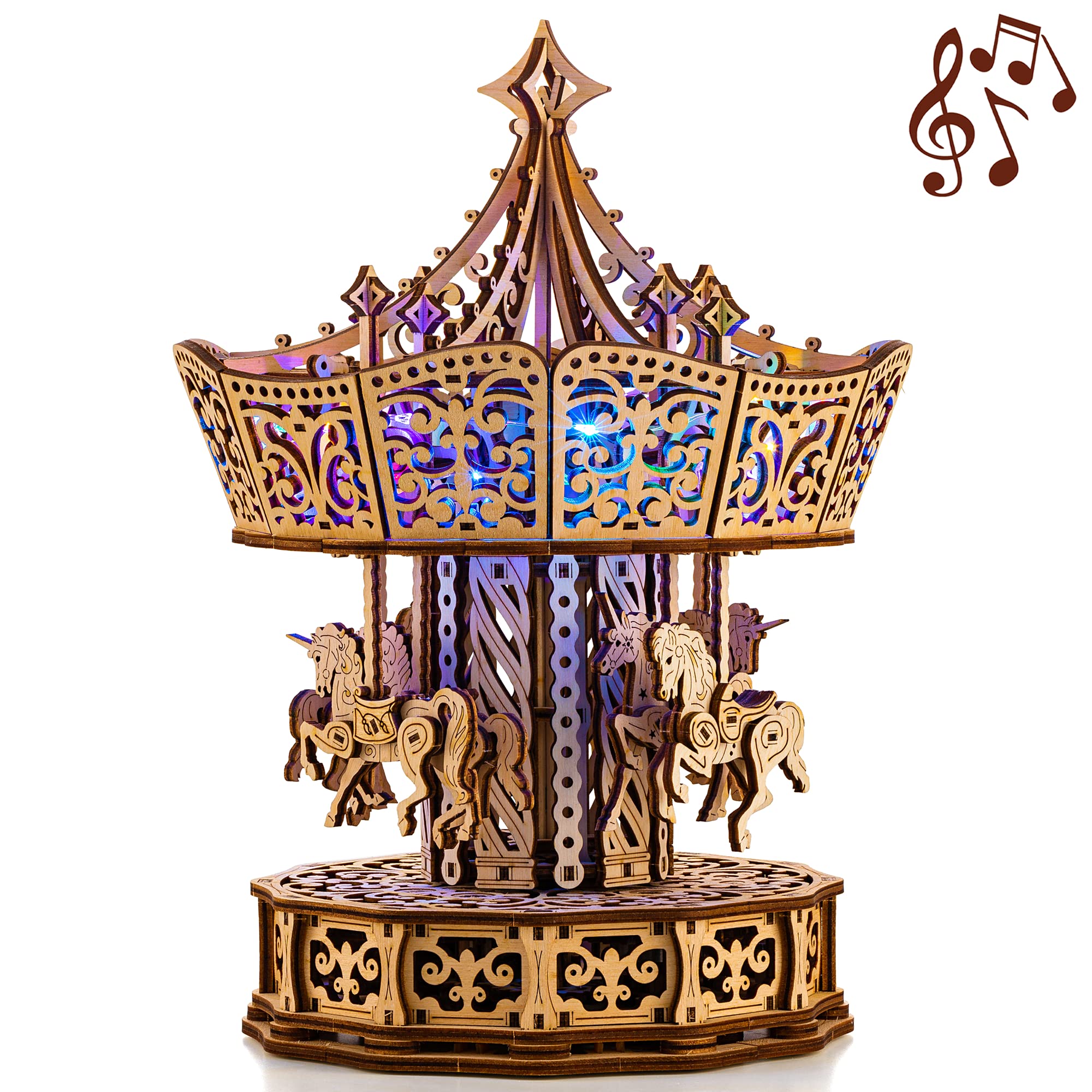 Buy Wood Trick Parisian Carousel Music Box Rotating with Backlit - 3D ...