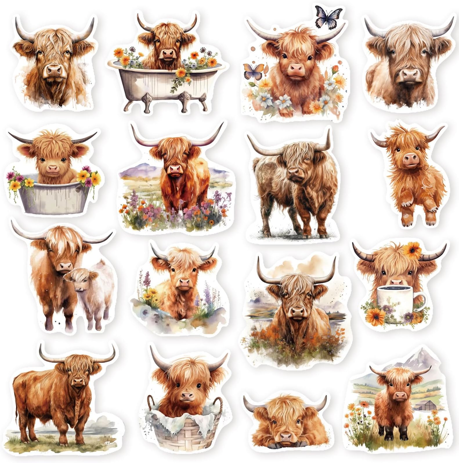 Amazon.com: Floral Highland Cow Sticker - 3" Laptop Sticker ...