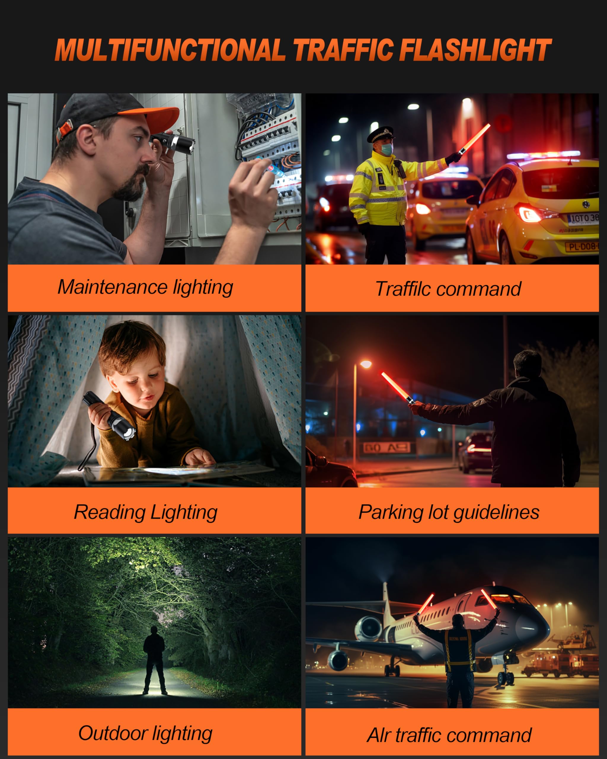 4 Pack Traffic Wand, 16 Inch LED Traffic Flashlight Wand with 5 ...