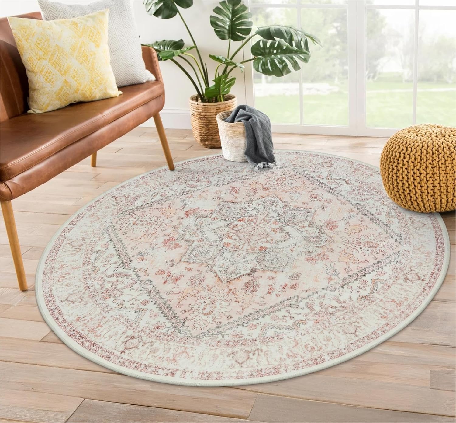 Amazon.com: LIVEBOX Pink Round Rug 4ft - Machine Washable Circle Rug ...