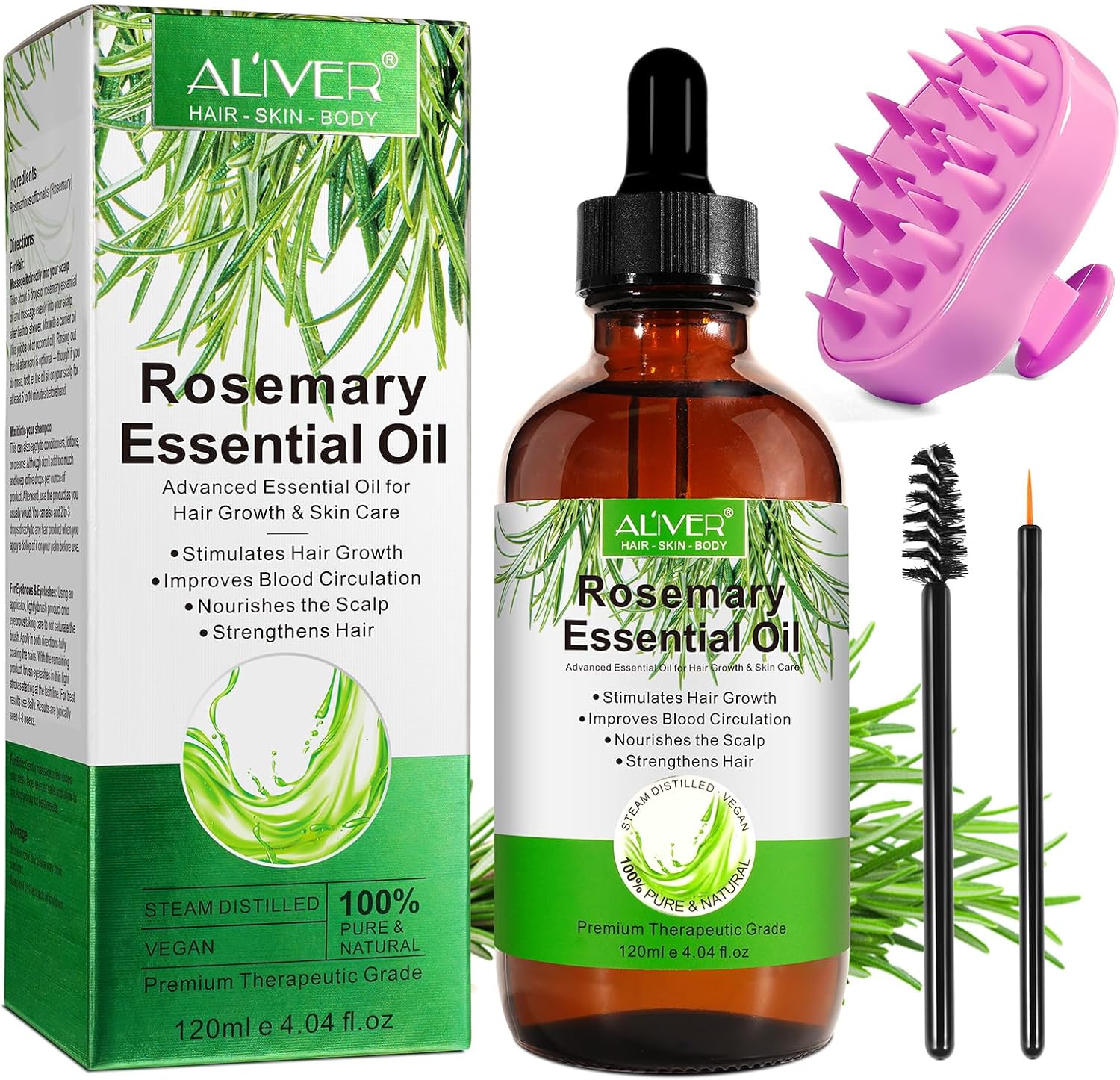 ATOANY Huile de Romarin pour Cheveux 120ml avec Masseur du Cuir Chevelu, 100% Pure Huile ...