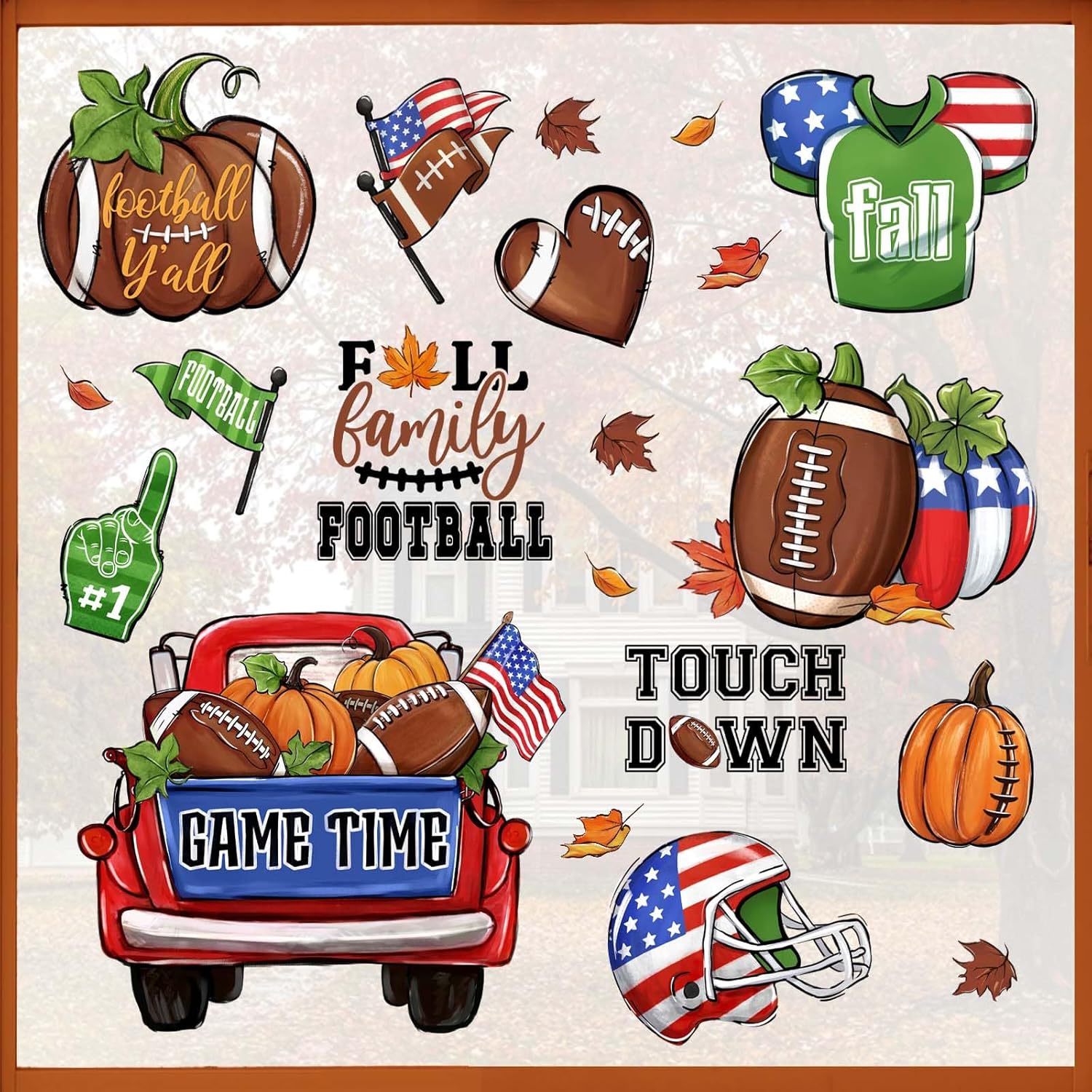 Amazon.com: Mfault Fall Family Football Window Clings 9 Sheets, Autumn ...