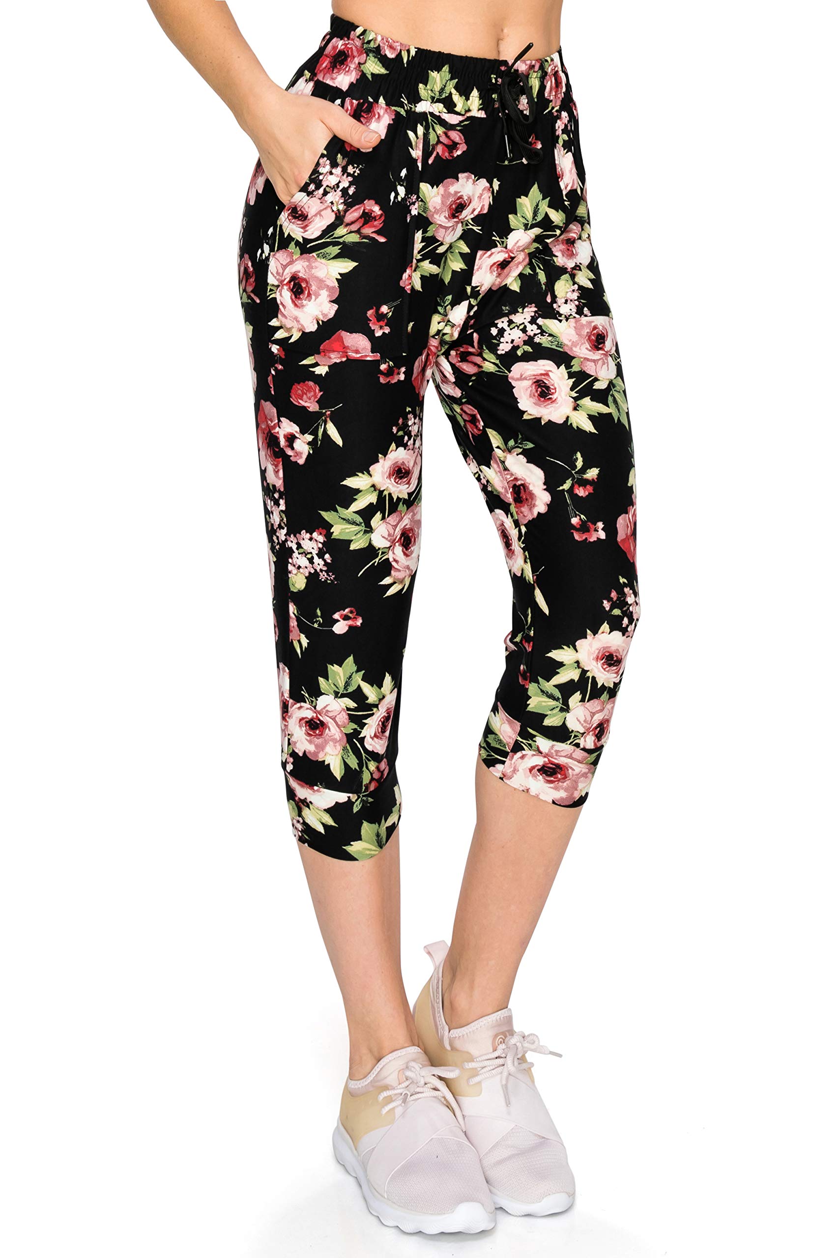 Snapklik.com : Womens Floral Capri Jogger - Skinny Fit Lightweight ...