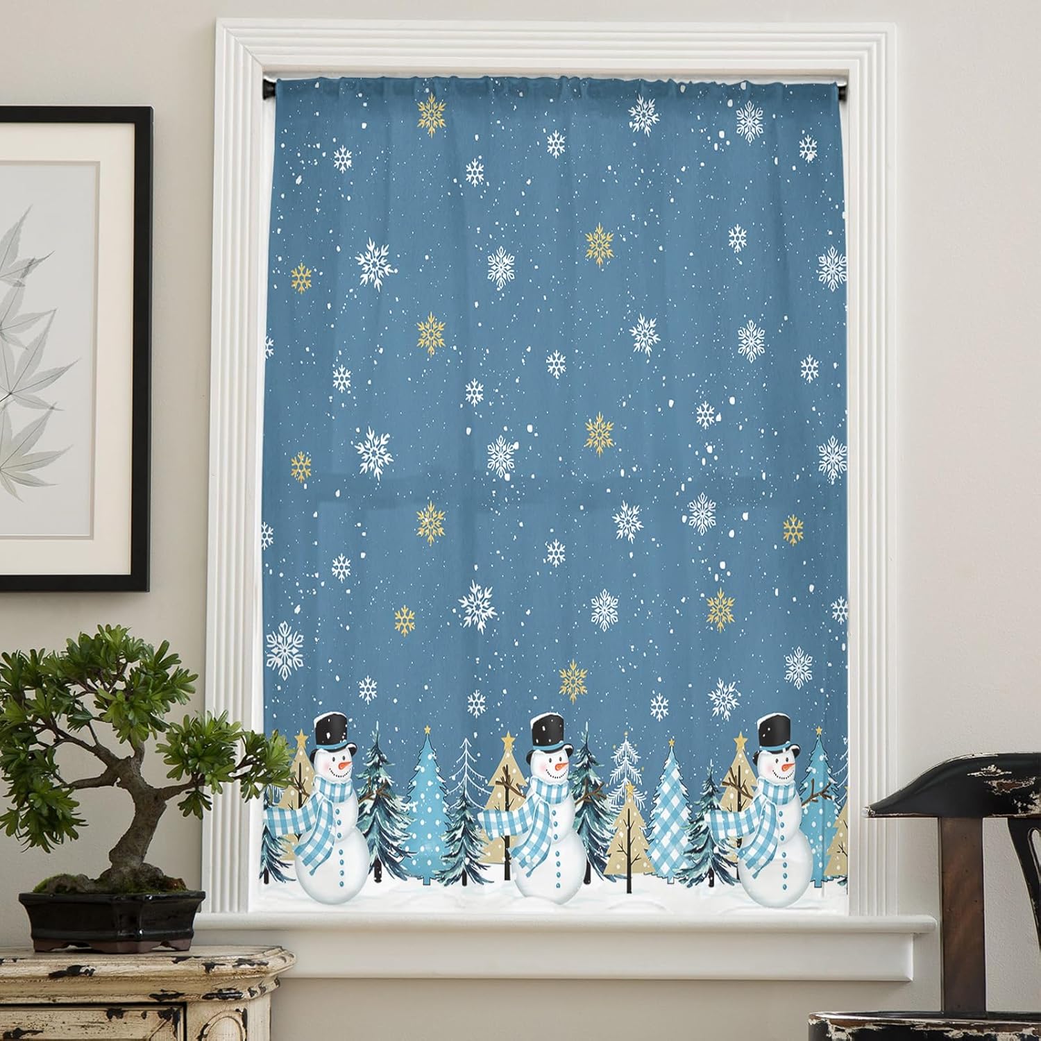 Amazon.com: Yun Nist Window Treatment Semi-Sheer Curtain Christmas ...