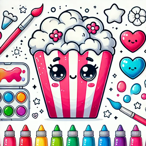 Popcorn Coloring Pages: Drawing, Easy Coloring Book with Glitter Colors ...