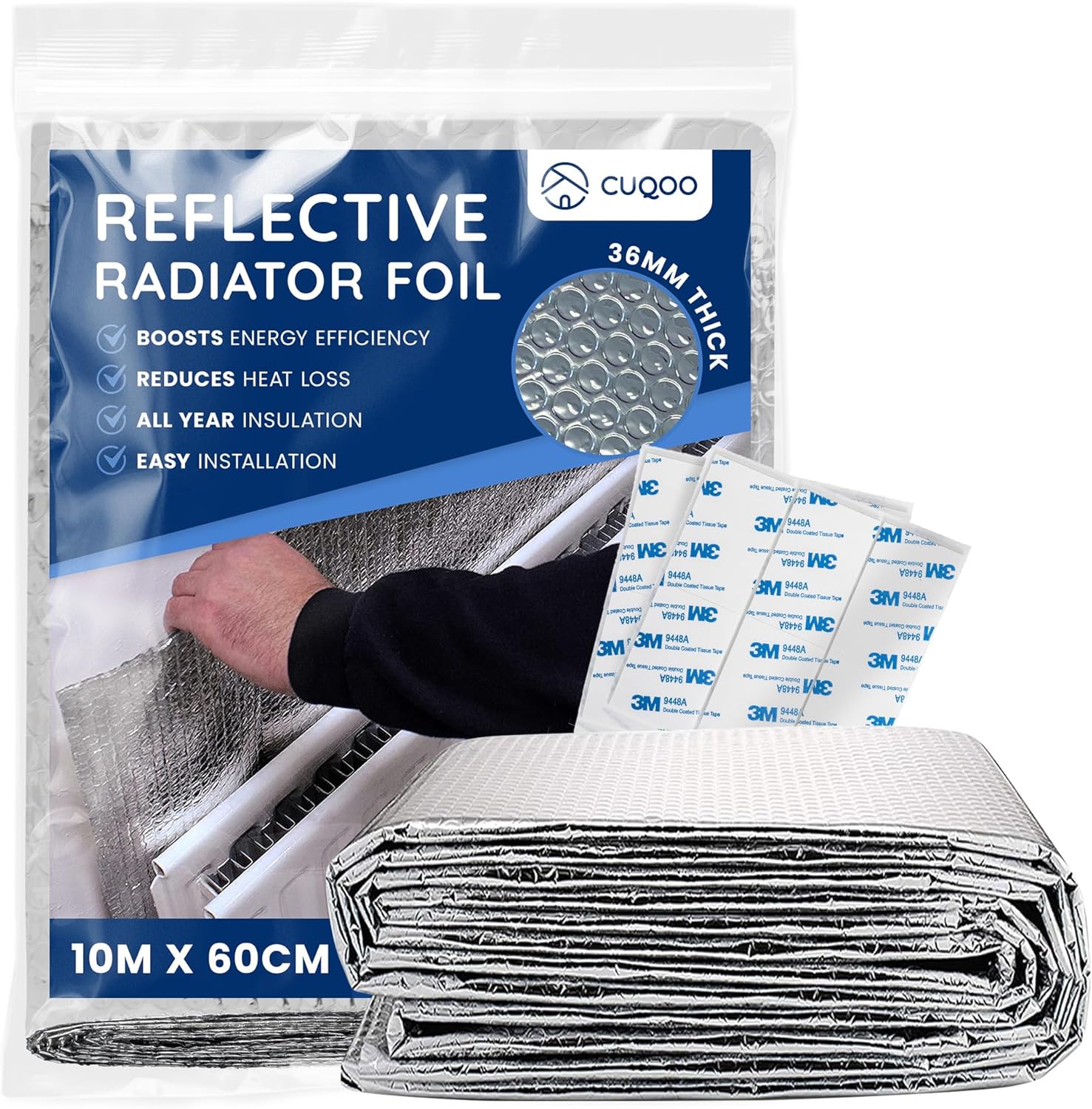 CUQOO Radiator Foil Reflector Roll 10 m × 60 cm – Thermal Reflective ...