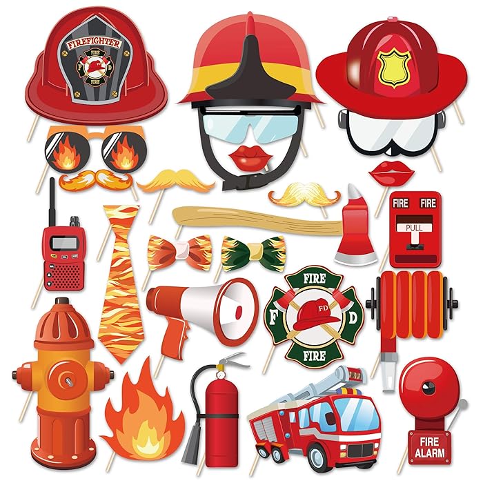 Buy Kristin Paradise 25Pcs Fireman Photo Booth Props with Stick ...