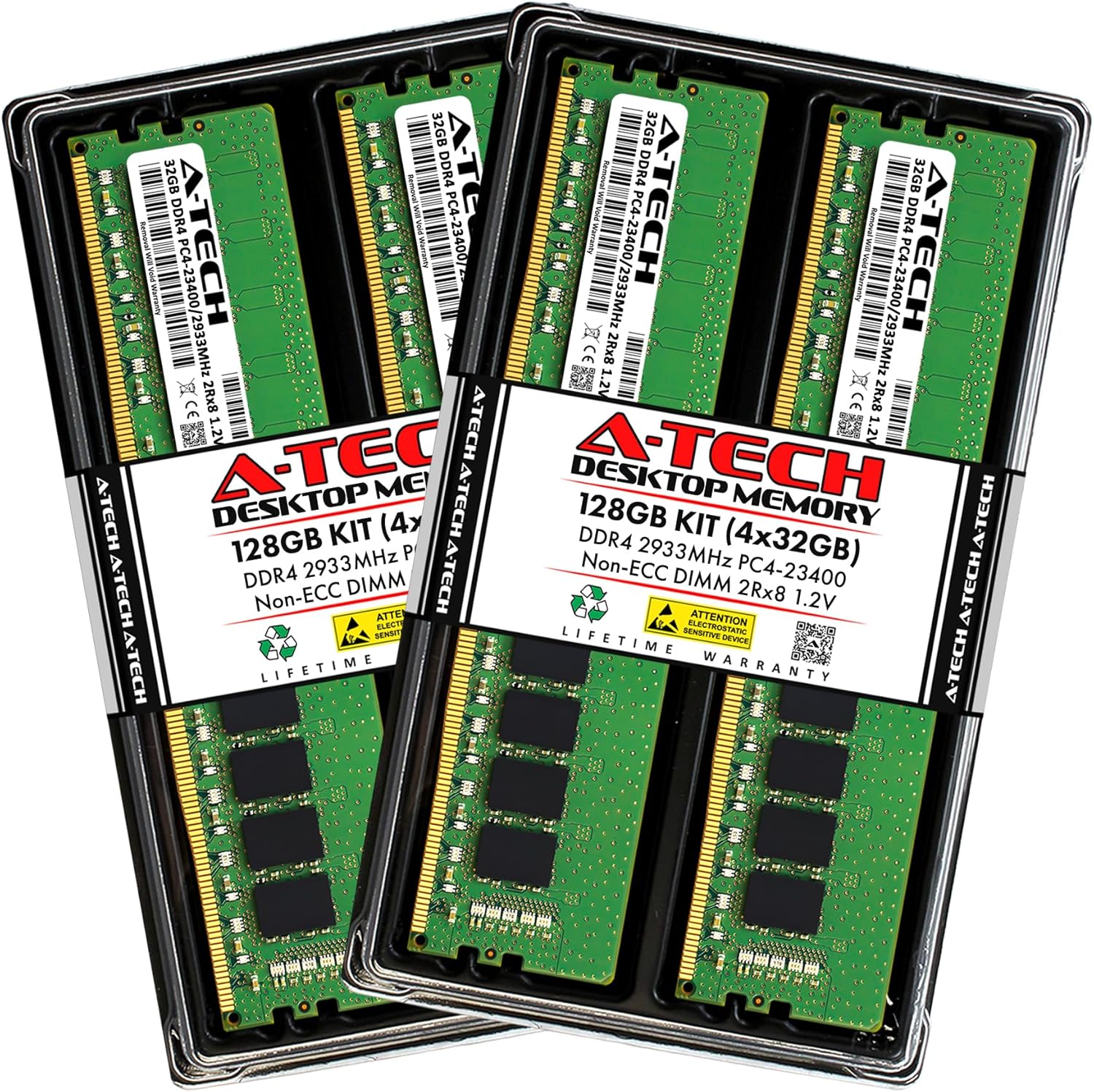 A-Tech 128GB Kit (4x32GB) DDR4 2933MHz PC4-23400 (PC4-2933Y) CL21 UDIMM ...
