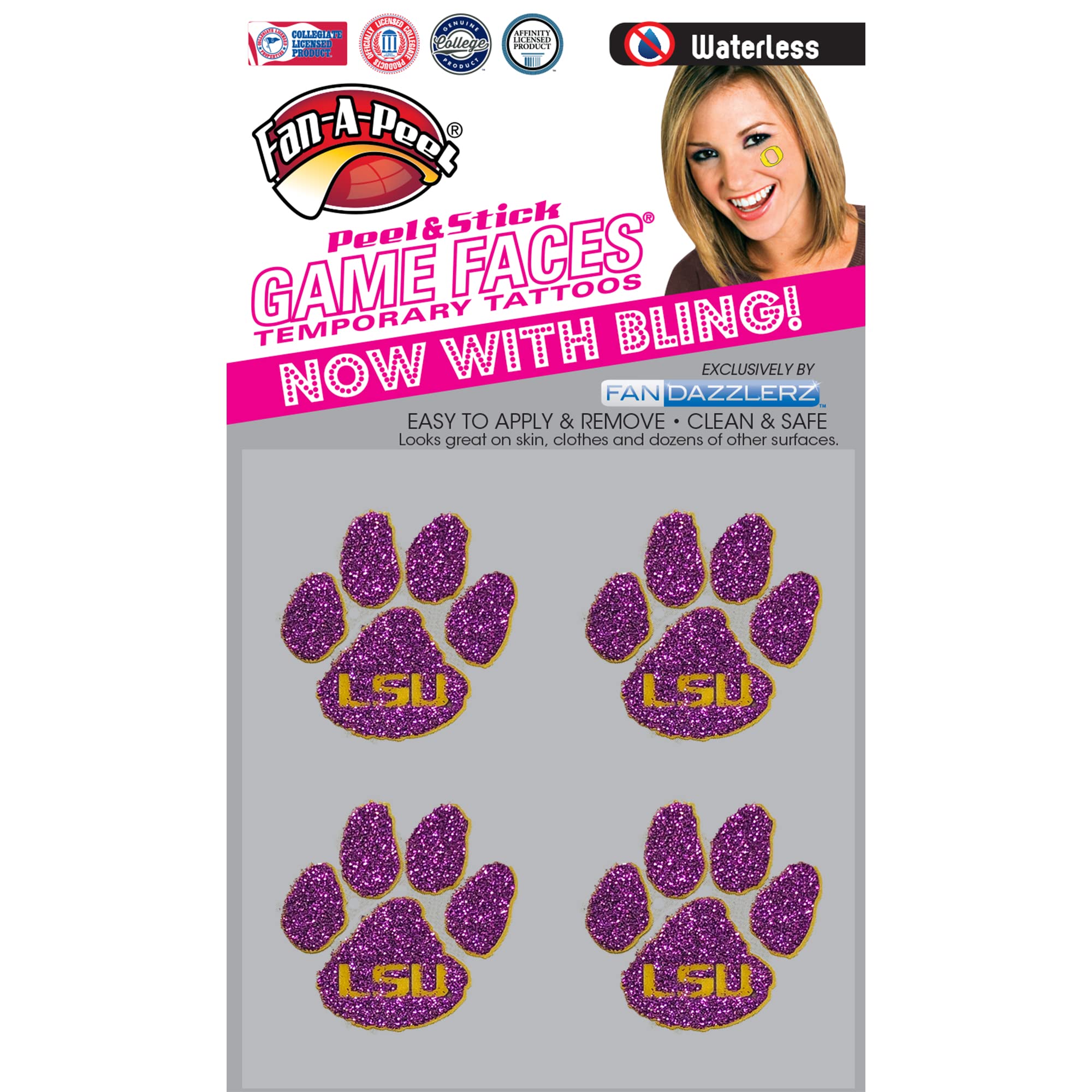 Amazon.com : LSU Tigers Glitter temporary face tattoos-LSU bling face ...