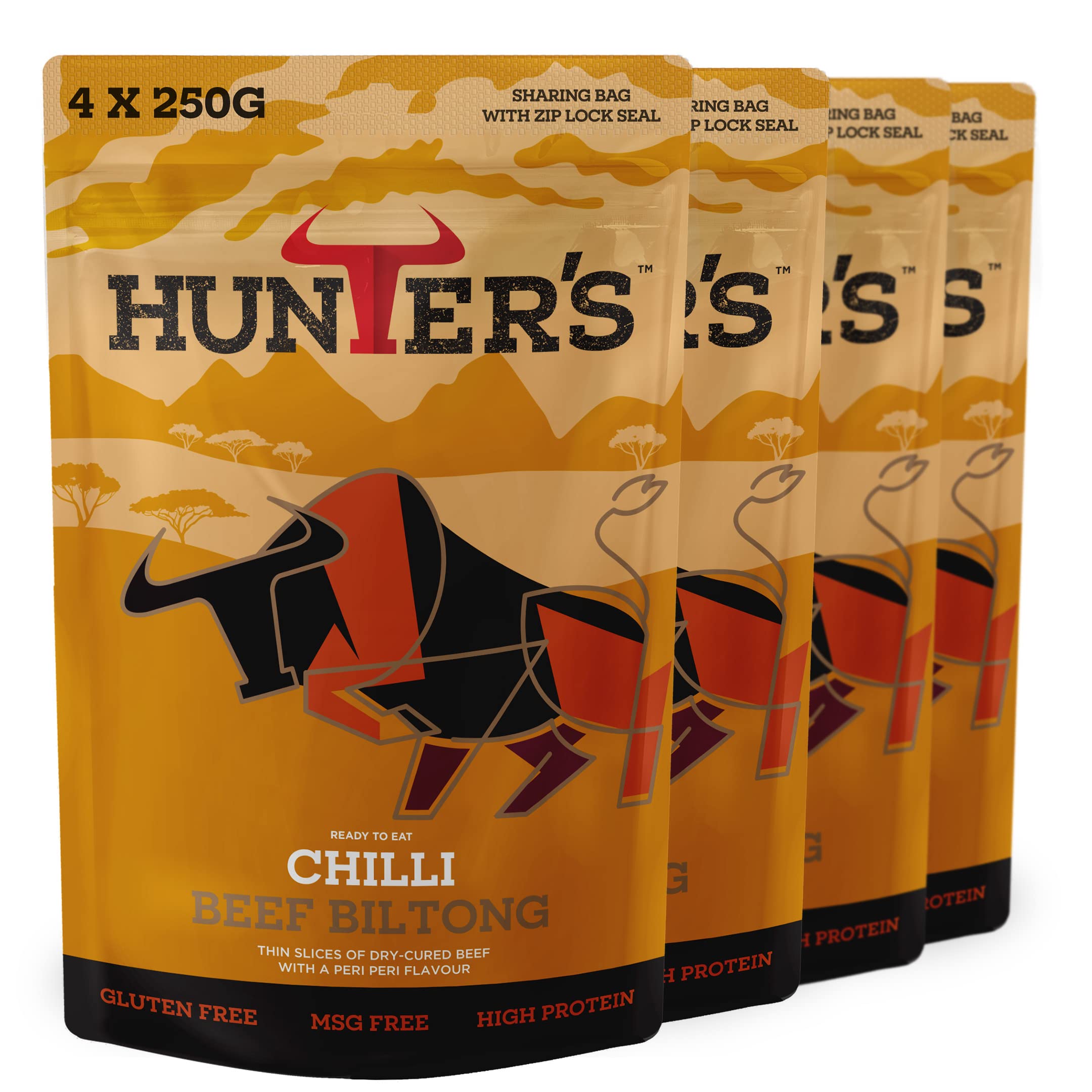 Hunters Biltong – Chilli Beef Biltong, 1kg Pack of 4 x 250g High ...