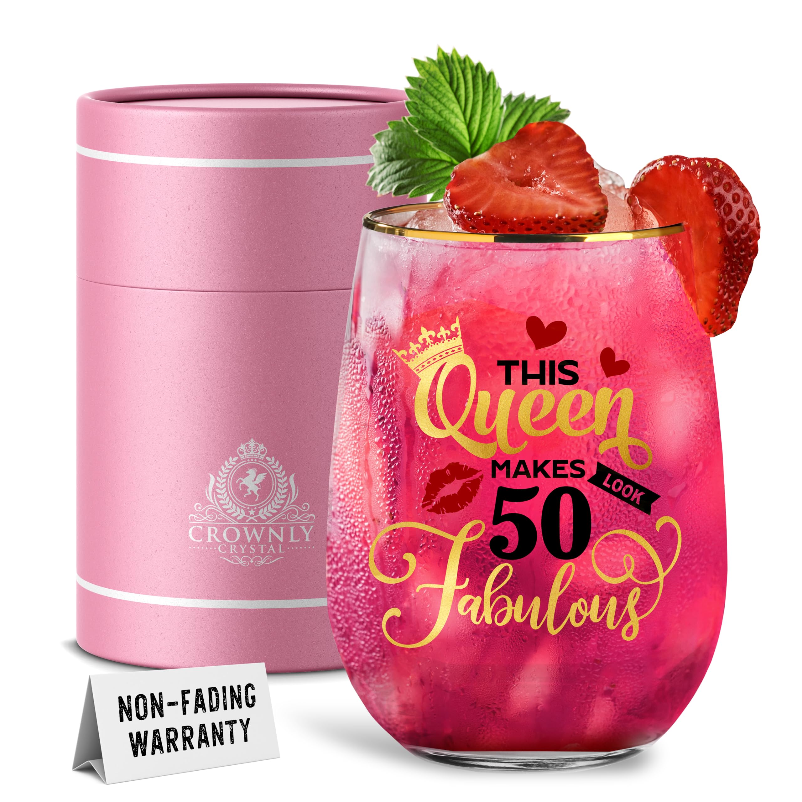 CROWNLY CRYSTAL® 50th Birthday Gifts for Women Wine Glasses 50th ...